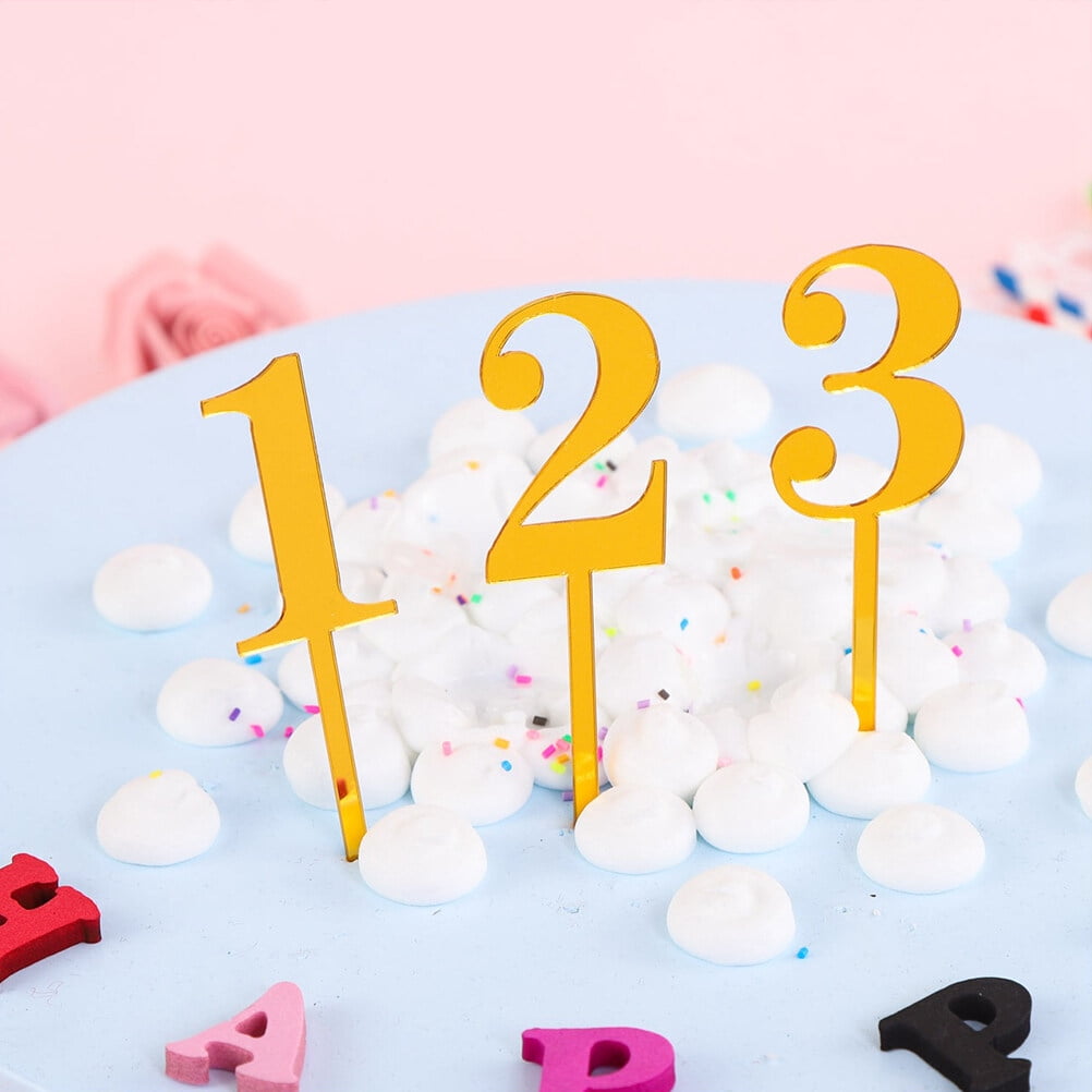 OUNONA Durable Golden Acrylic Cupcake Toppers Stunning Number Picks for ...