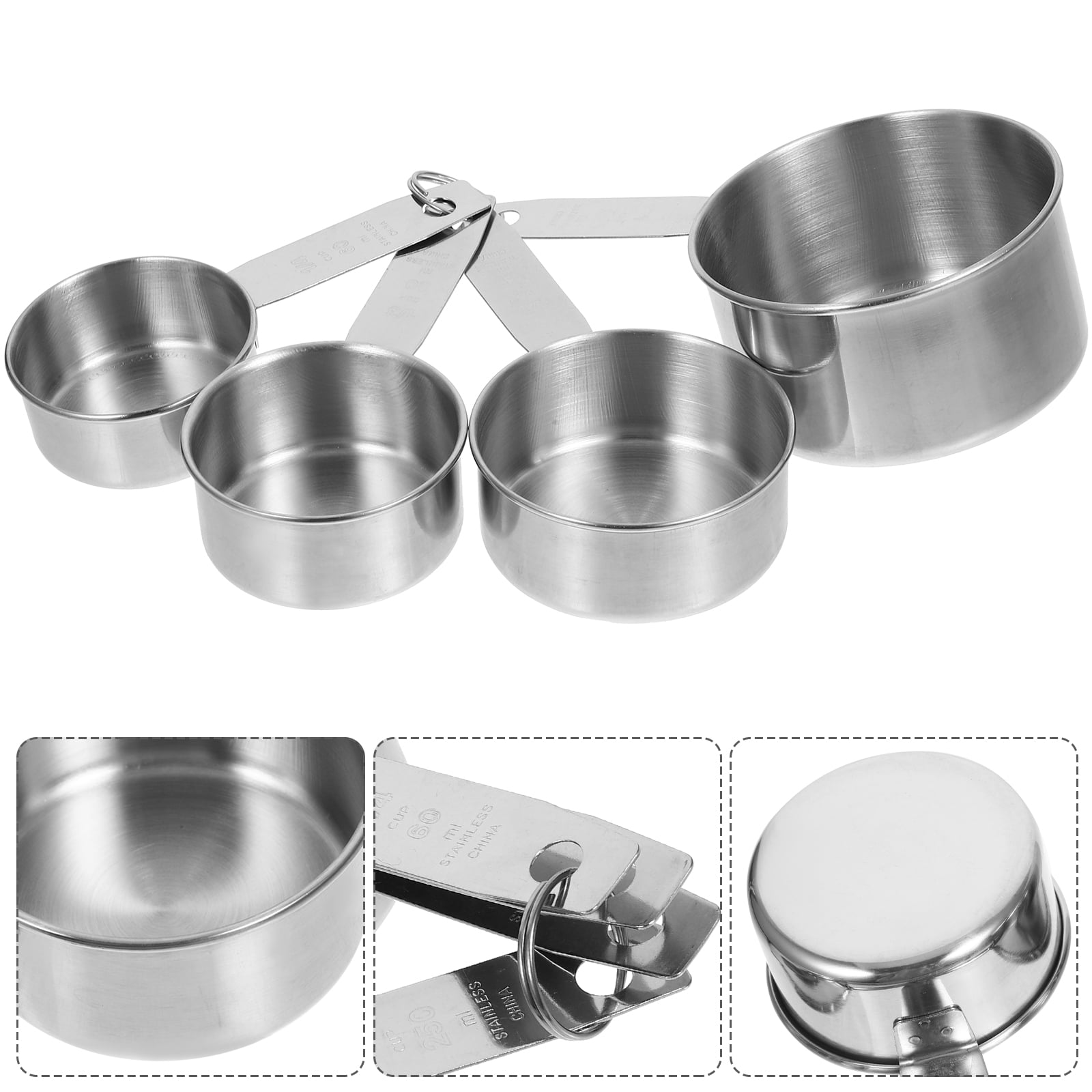 Sparsain 4 Pack Food Grade Stainless Steel Measuring Cups, Short Handle ...