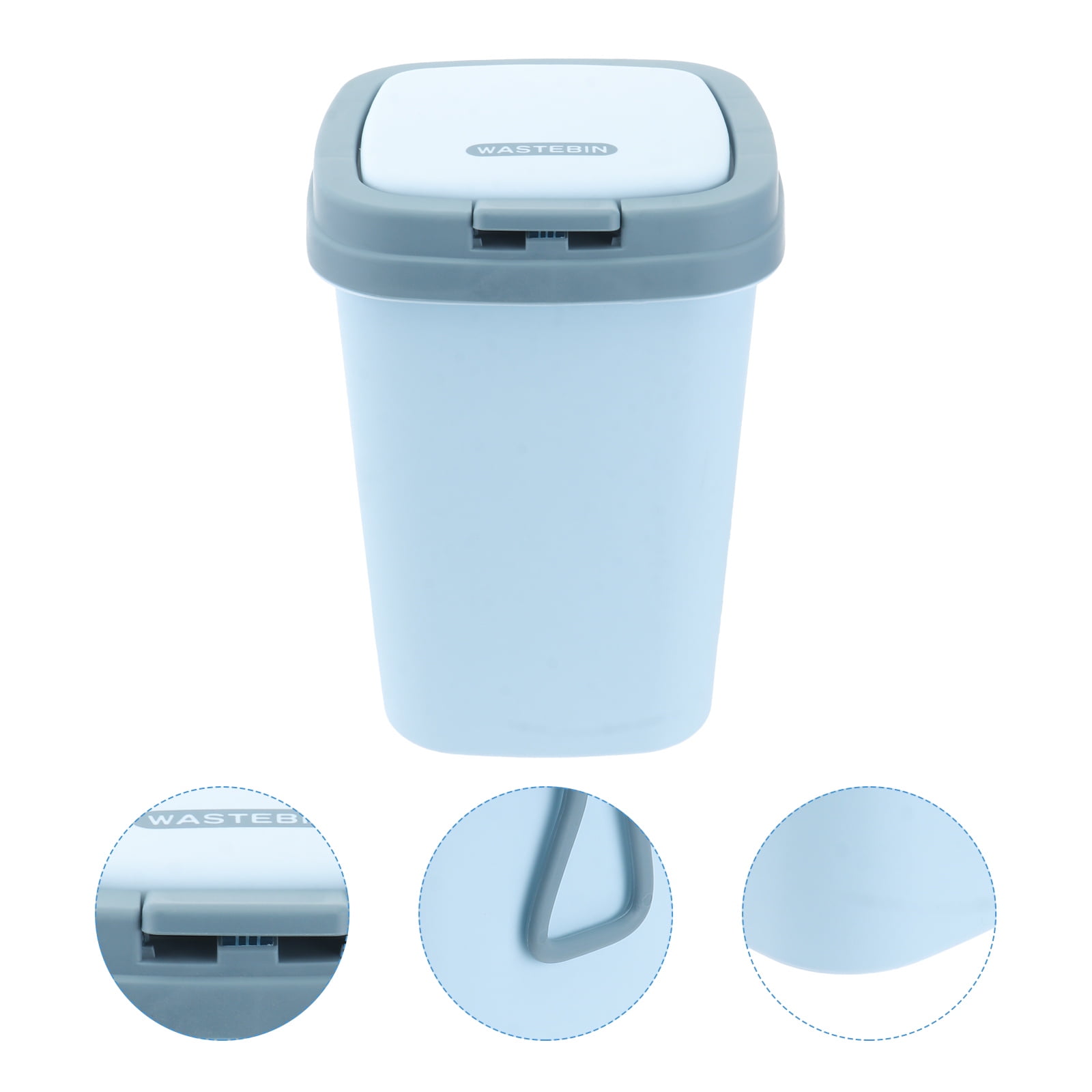 OUNONA Blue Push Button Plastic Trash Can with Lid for Storage in ...