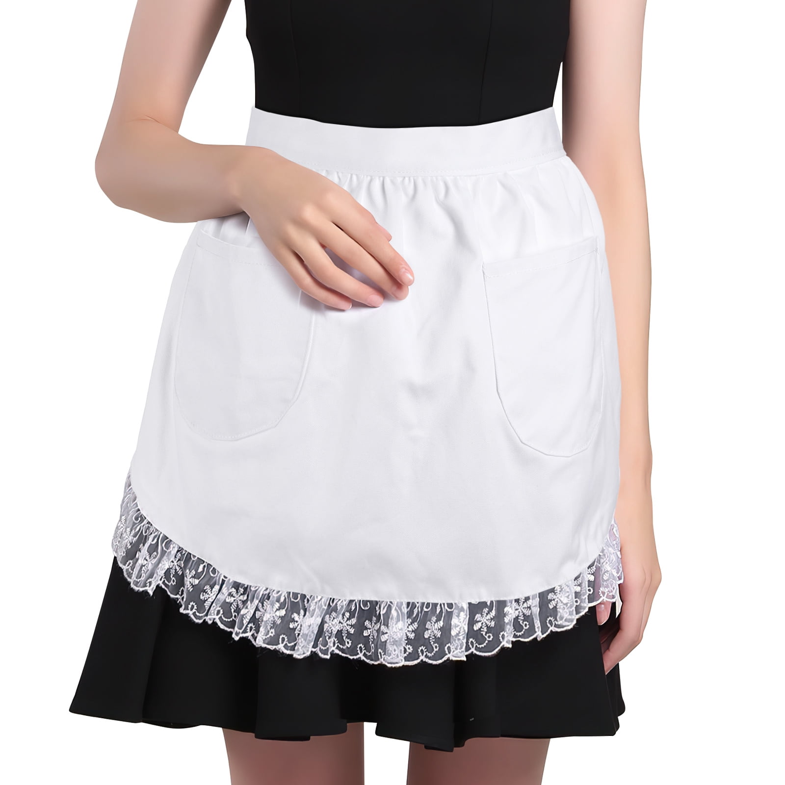 Sparsain Cotton Waist Apron Short Lace Apron with Pockets for Maid ...