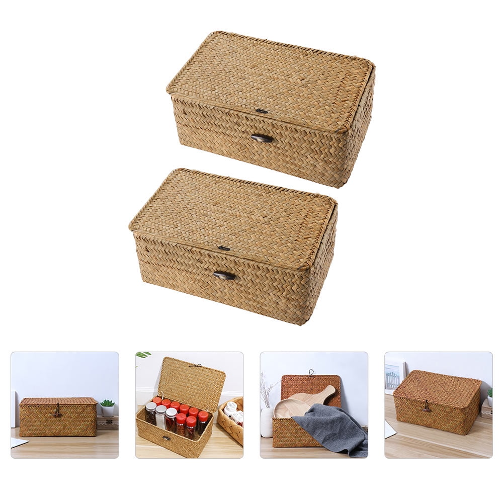 Sparsain Set of 2 storage baskets with woven seaweed lids - Walmart ...