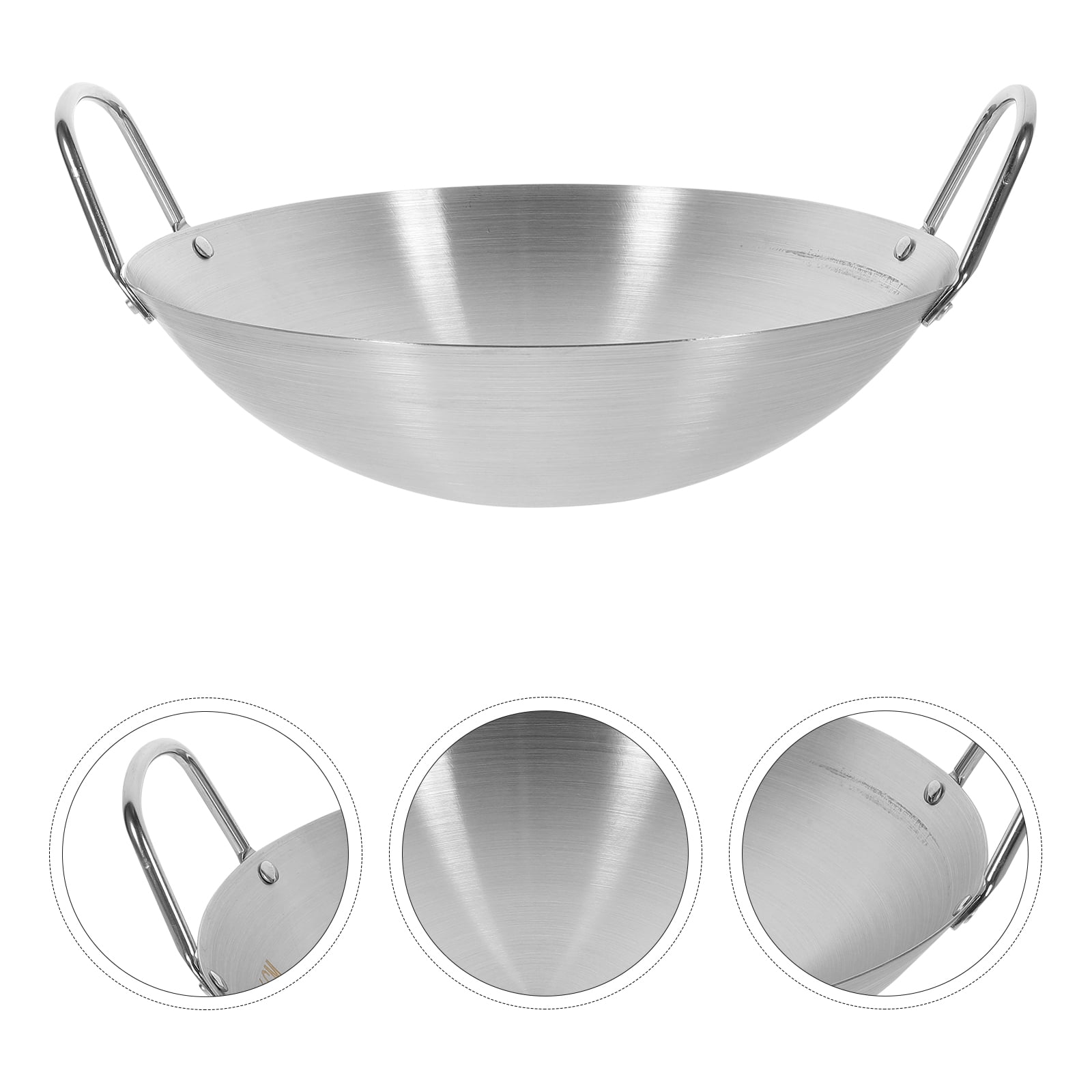 Sparsain Stainless Steel Wok Round Bottom Large Frying Pan Large ...