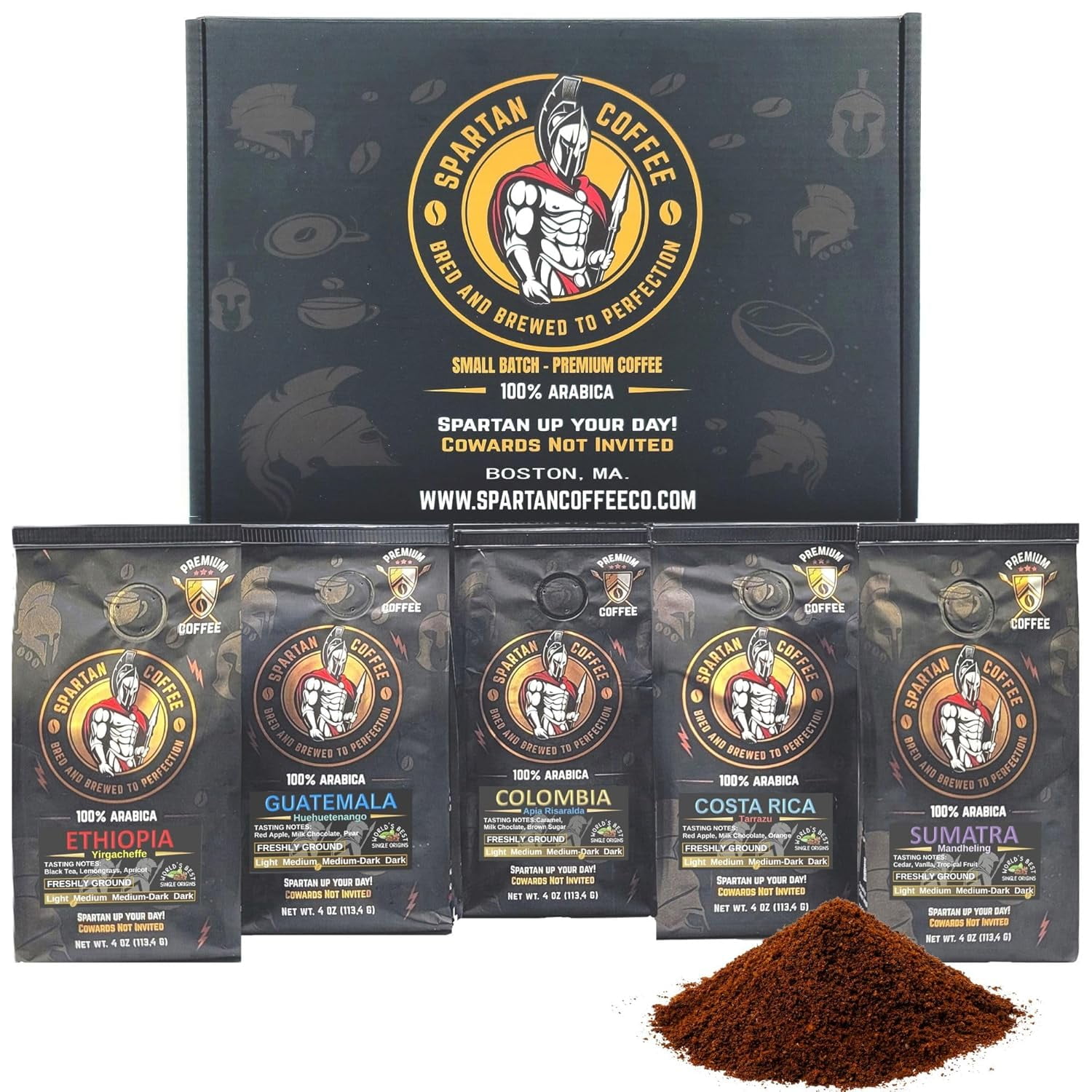Spartan Coffee Premium Single Origin Gourmet Ground Coffee Sampler Pack ...