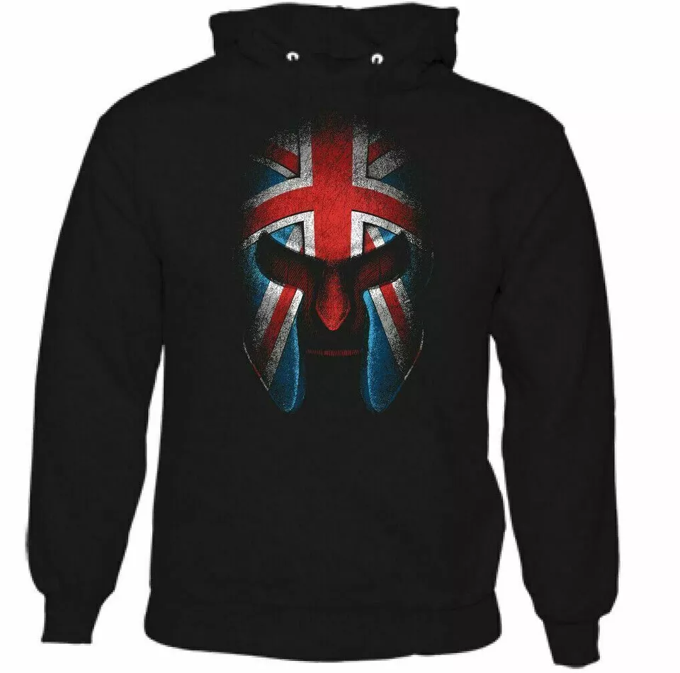Spartan Helmet Hoodie Gym Union Jack Flag Training Top St Georges Day ...