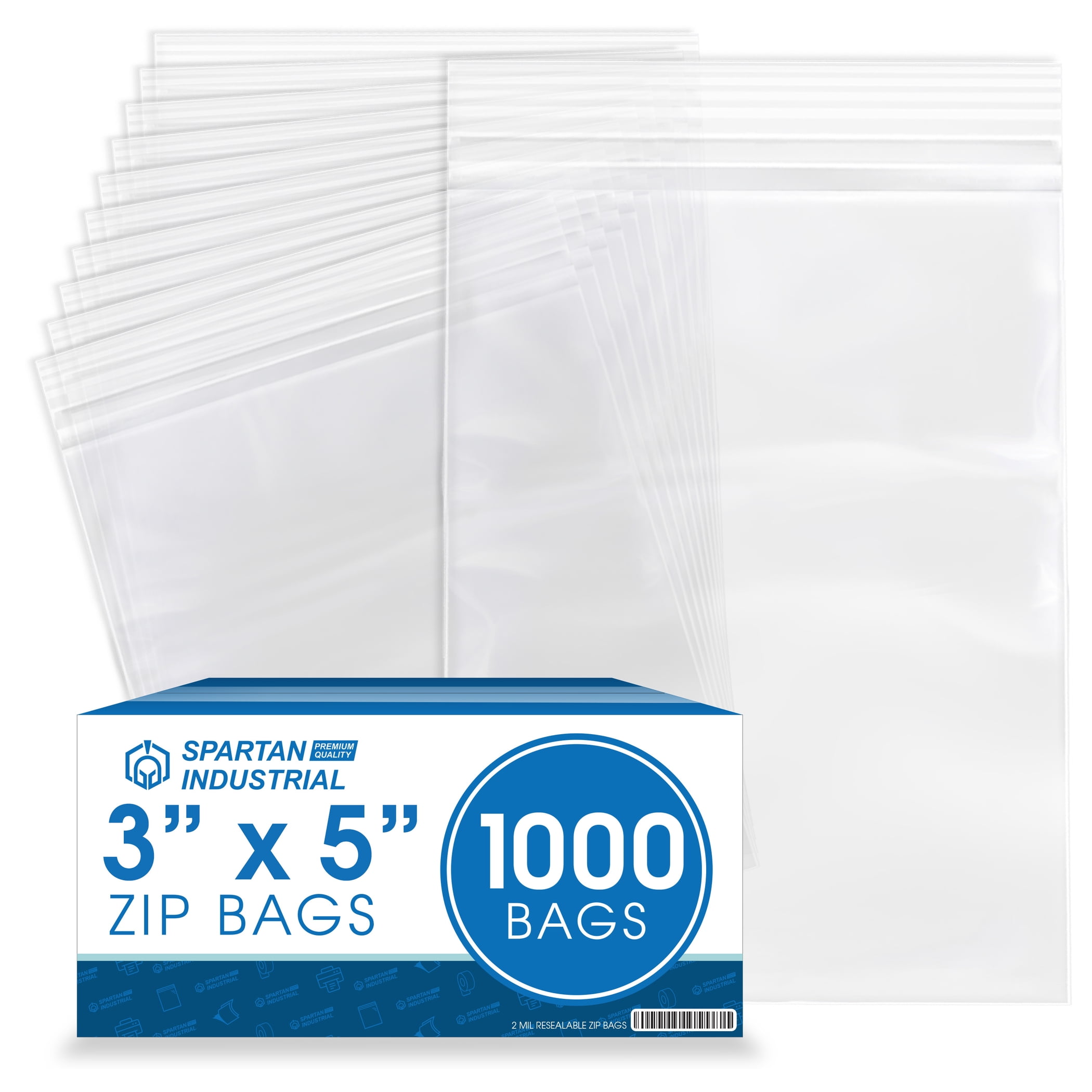 Spartan Industrial 3x5 Baggies - 1000 Count, 2 Mil Clear Zip Plastic ...