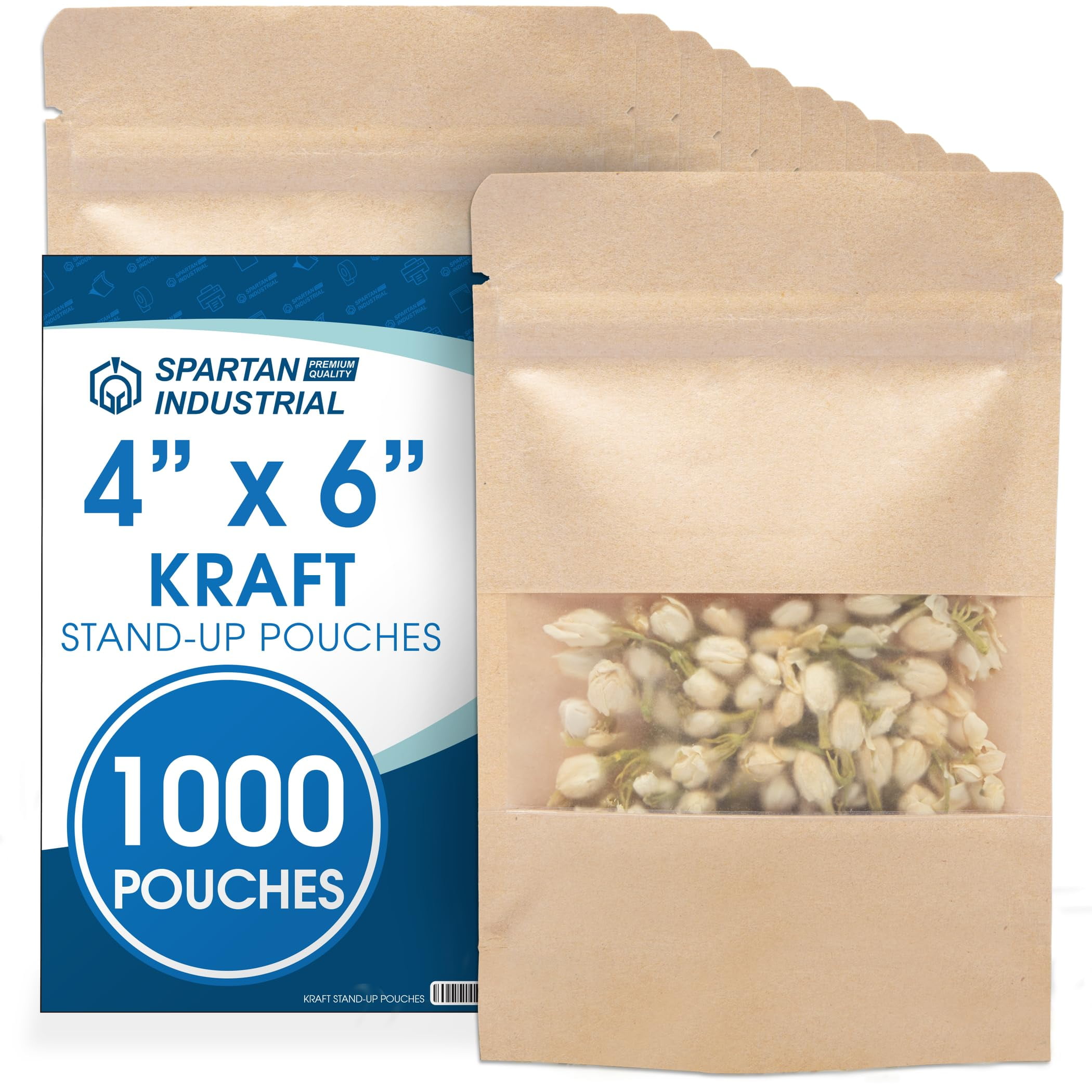 Spartan Industrial - 4" X 6" Kraft Resealable Stand-Up Pouches - Pack ...