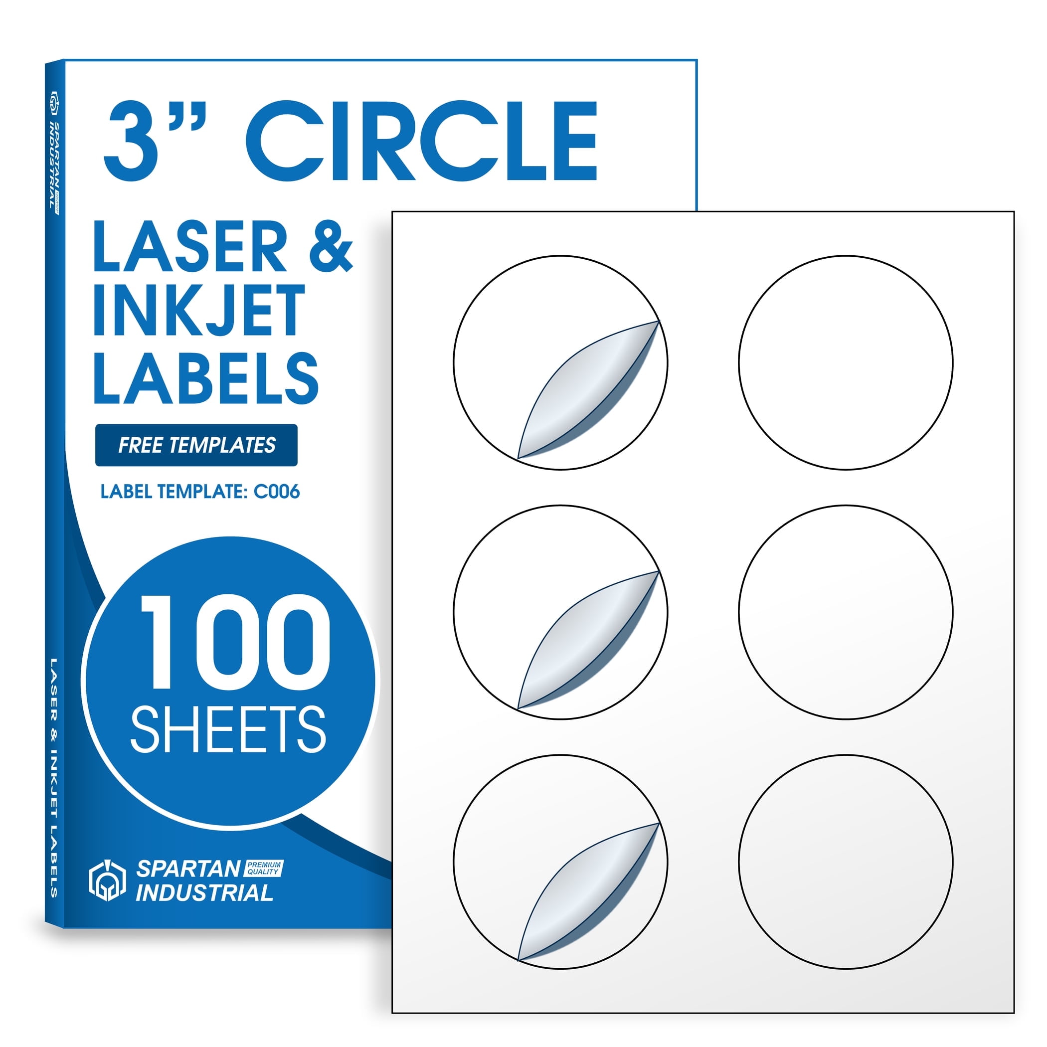 Spartan Industrial Printable Circle Laser Label - 3" Round - White, 100 ...