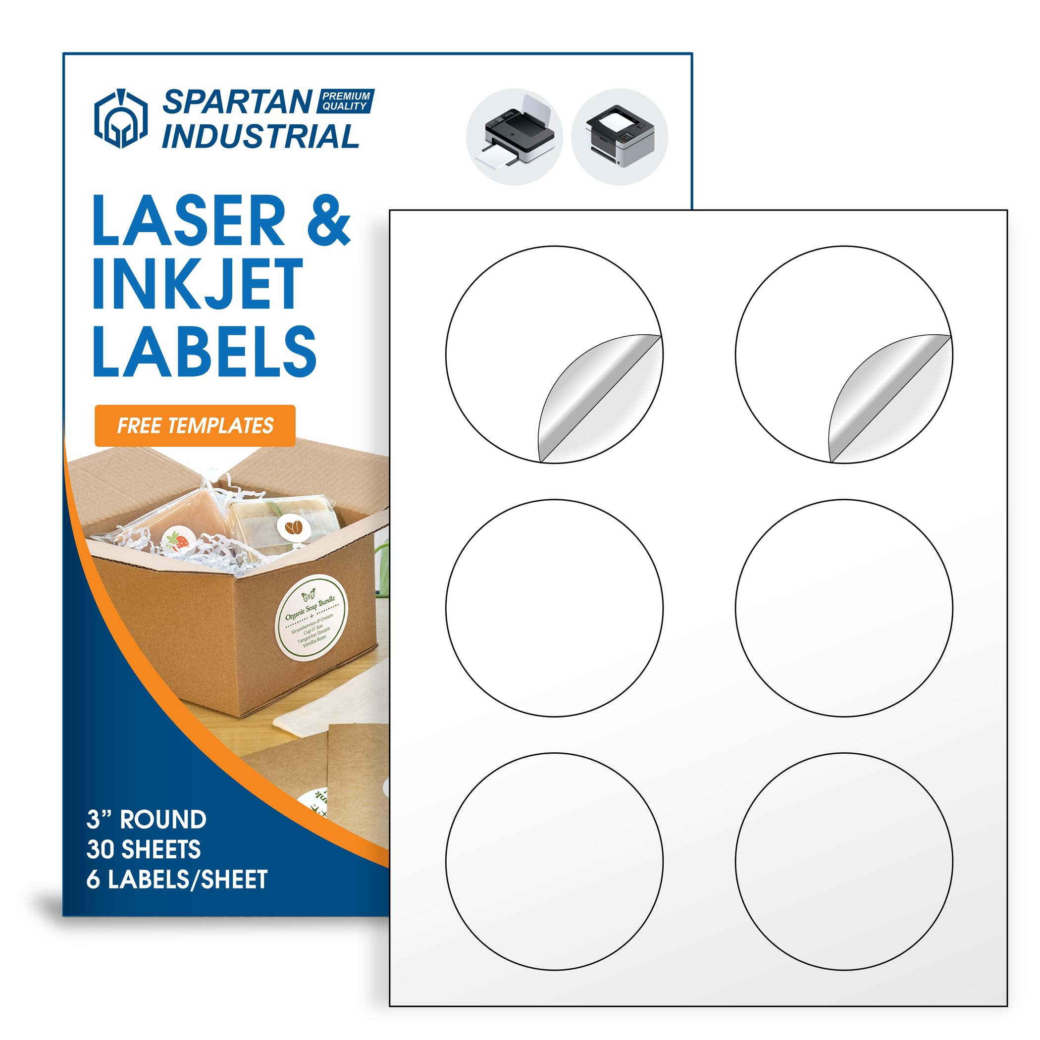 Spartan Industrial Printable Laser and Inkjet Labels - 3" White Circle ...