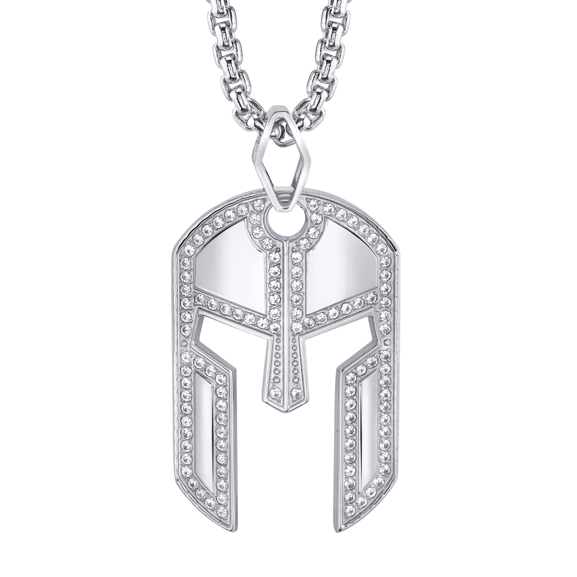 Spartan Men’s Helmet Necklace with Lab Created White Sapphires and ...