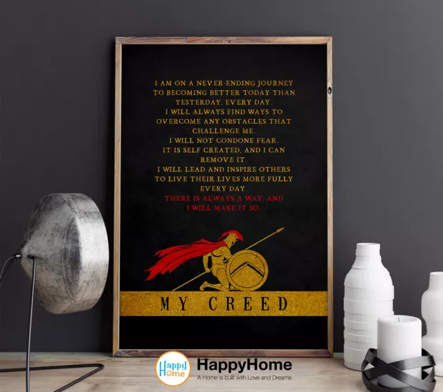 Spartan Poster Motivational Inspiration Quotes Wall Art My Creed Canvas ...