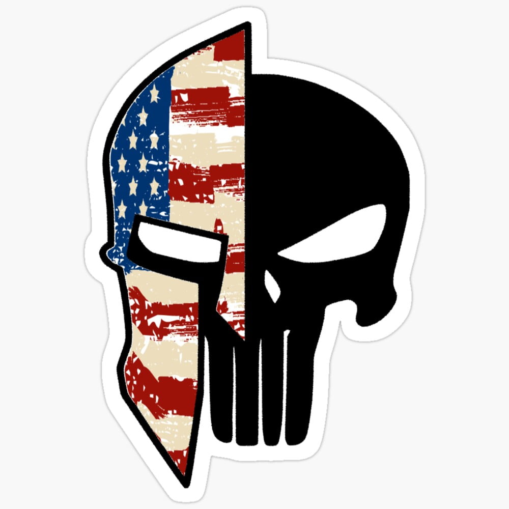 Spartan Skull - Usa Flag Sticker Phone Decal Water Bottle Stickers Car ...