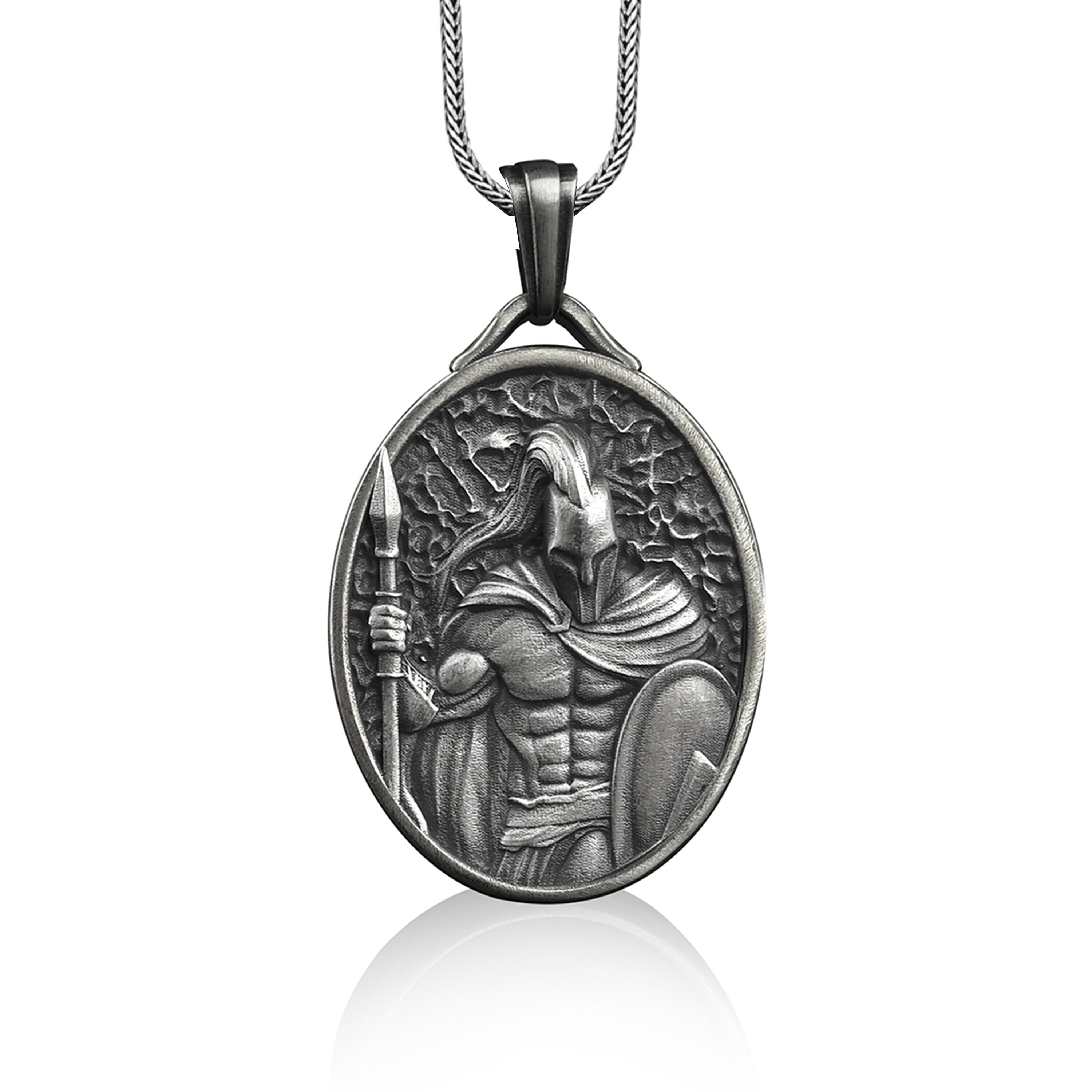 Spartan warrior pendant necklace in sterling silver, Personalized greek ...