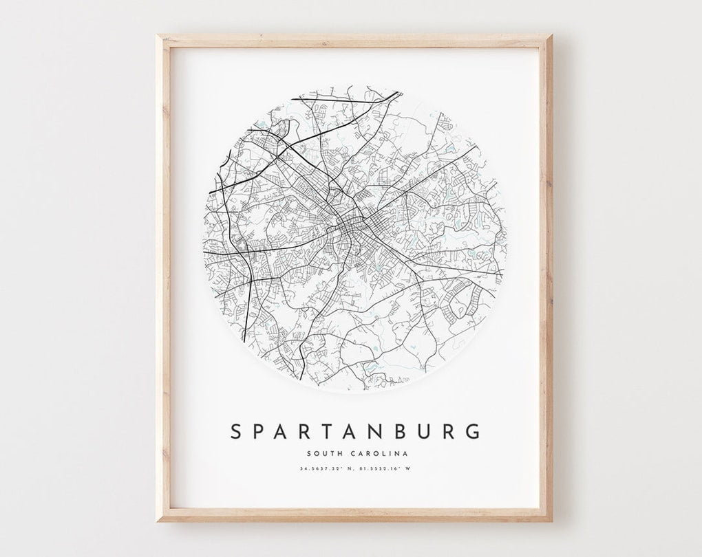 Spartanburg Map Print, Spartanburg Map Poster City Wall Art, Sc Road ...