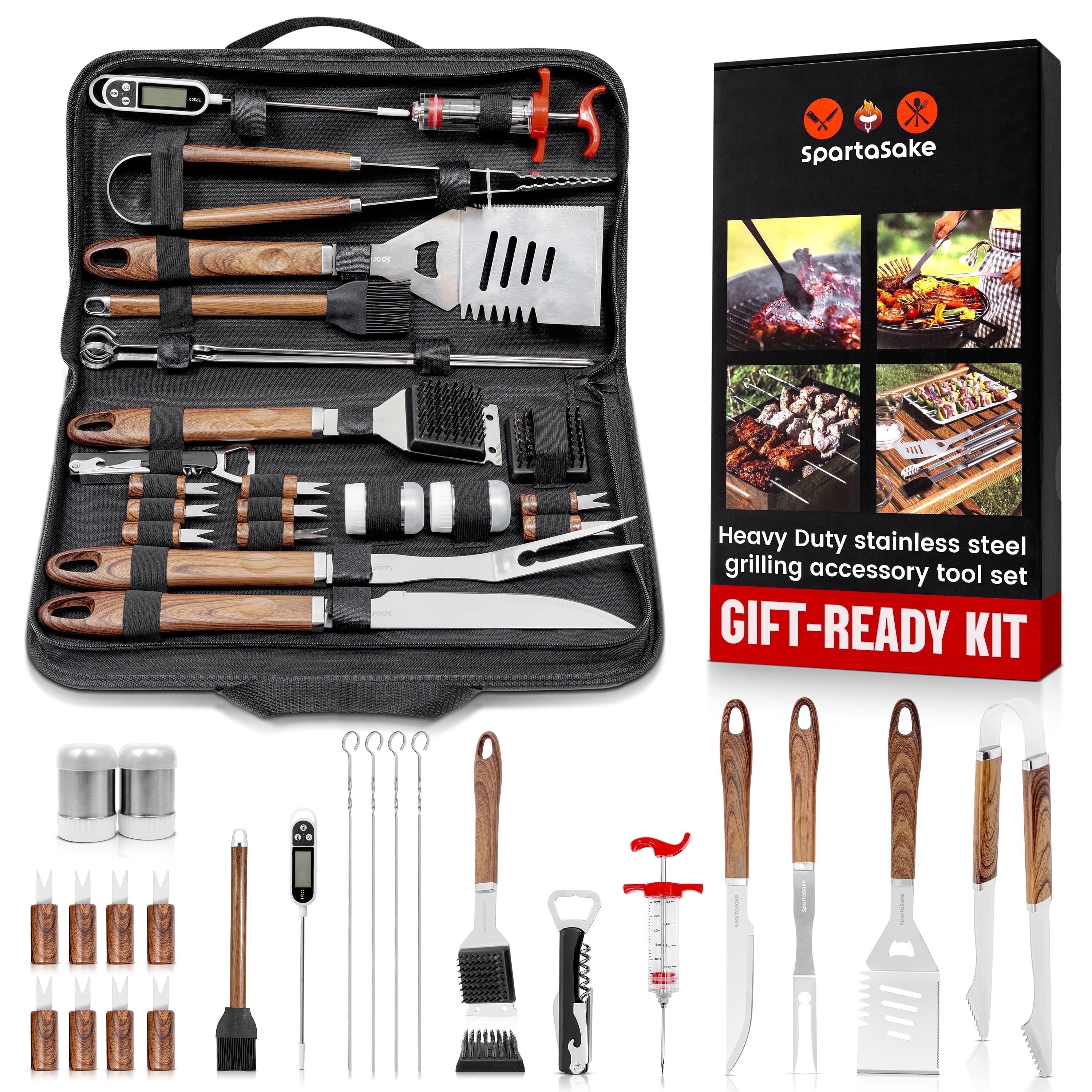 SpartaSake 24-Piece Stainless Steel BBQ Grill Tool Set with Case ...