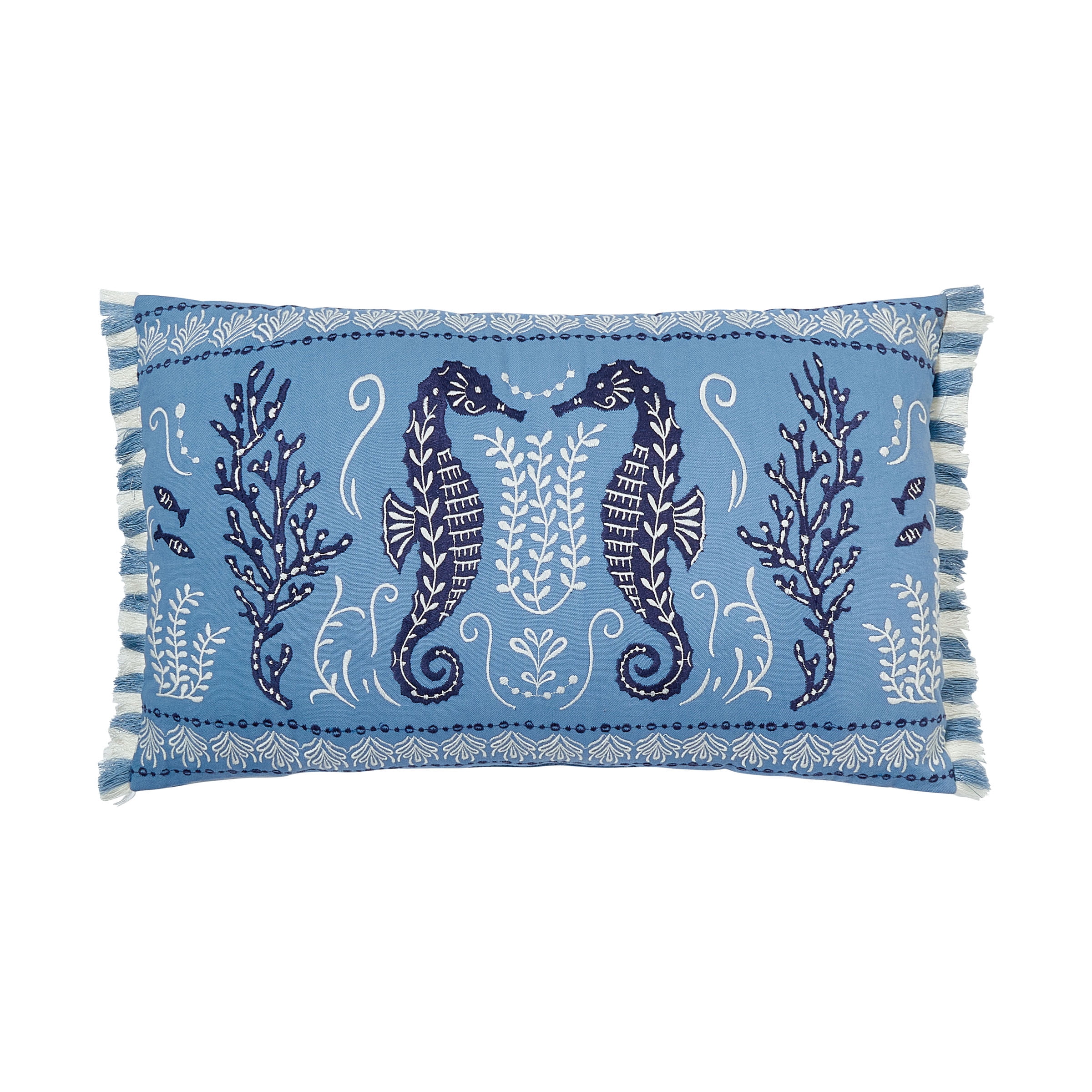 Spartina Hamilton Seahorse Embroidery Decorative Pillow, Blue, 15"X 25 ...