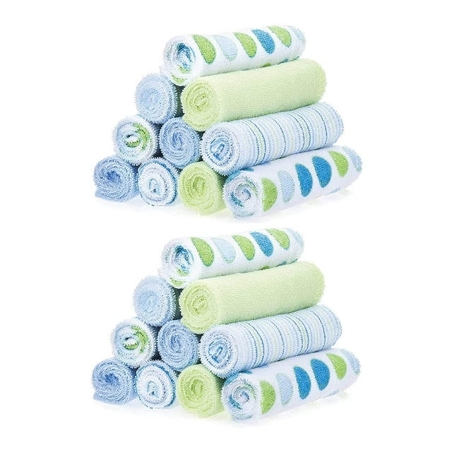 Spasilk 20-Piece Terry Cotton Washcloths for Baby Bath, Blue Dot ...