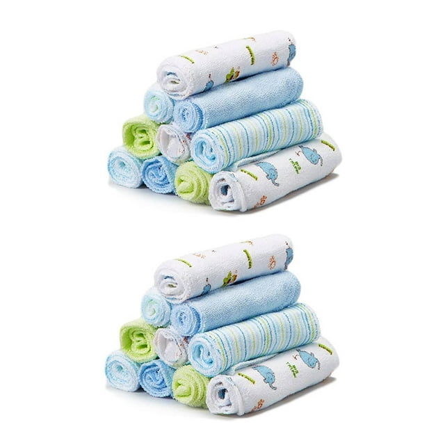 Spasilk 20-Pack Terry Washcloth Wipes, Blue Elephant Design, Ideal for ...