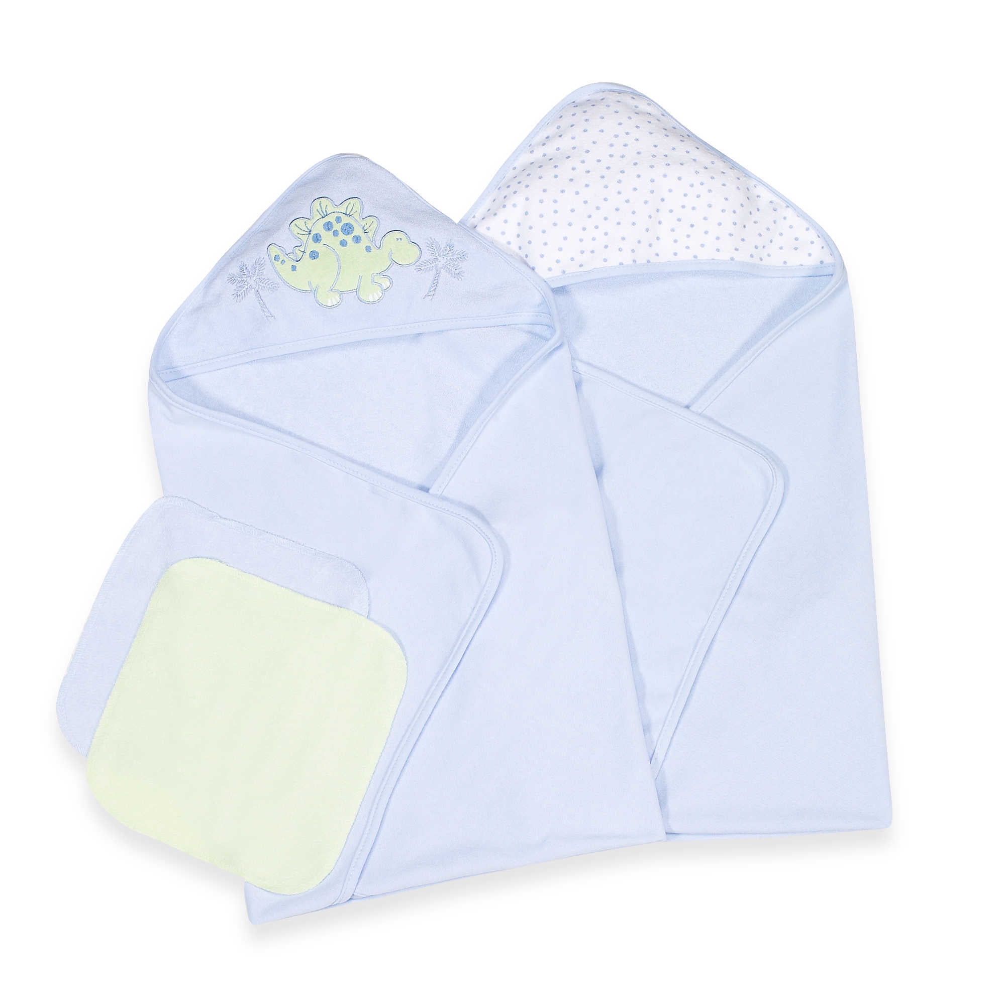 Spasilk Soft Terry Hooded Baby Towels & Washcloths - Blue Dino Bath Set ...