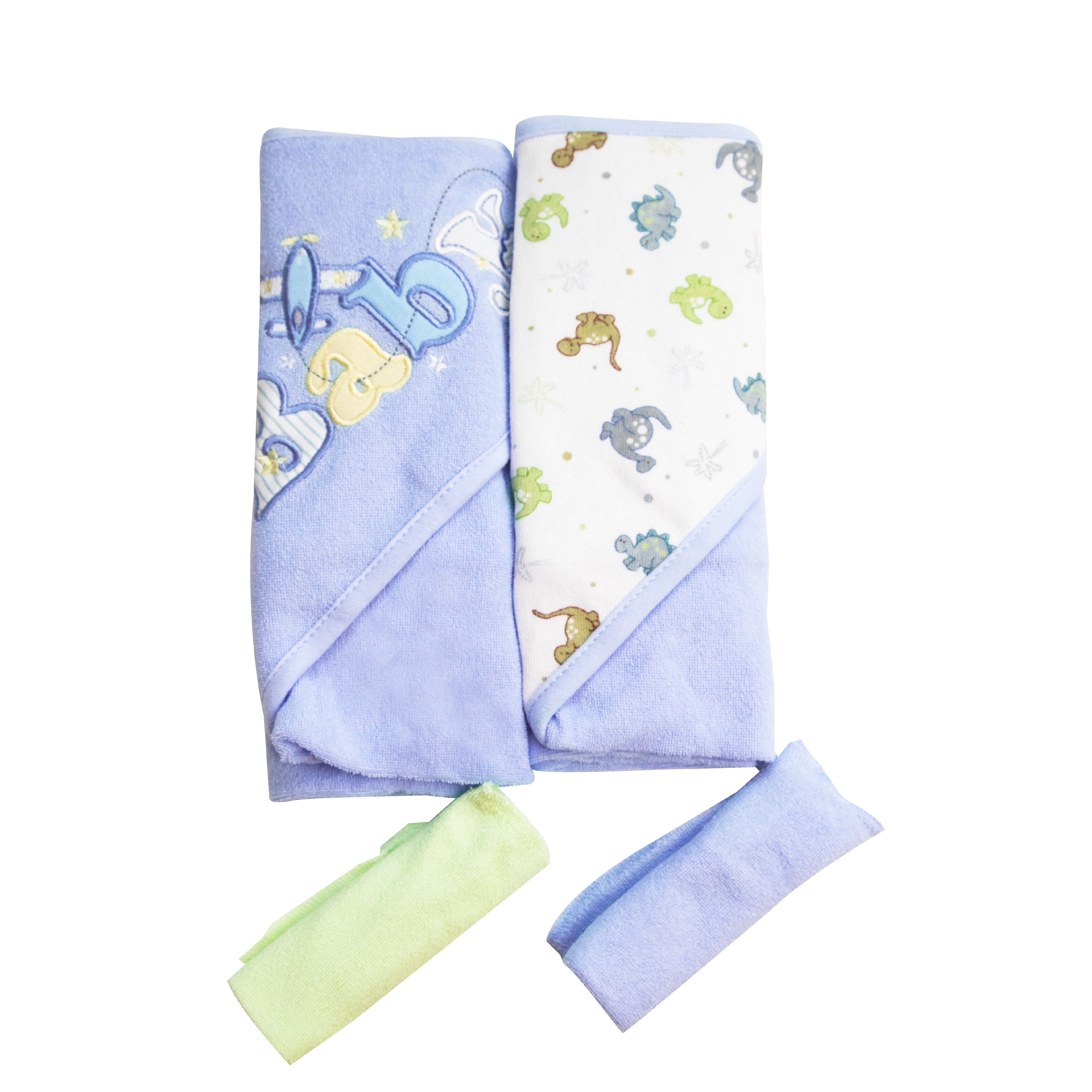 Spasilk Newborn Baby Bath Set: 2 Blue Hooded Terry Towels & 2 ...