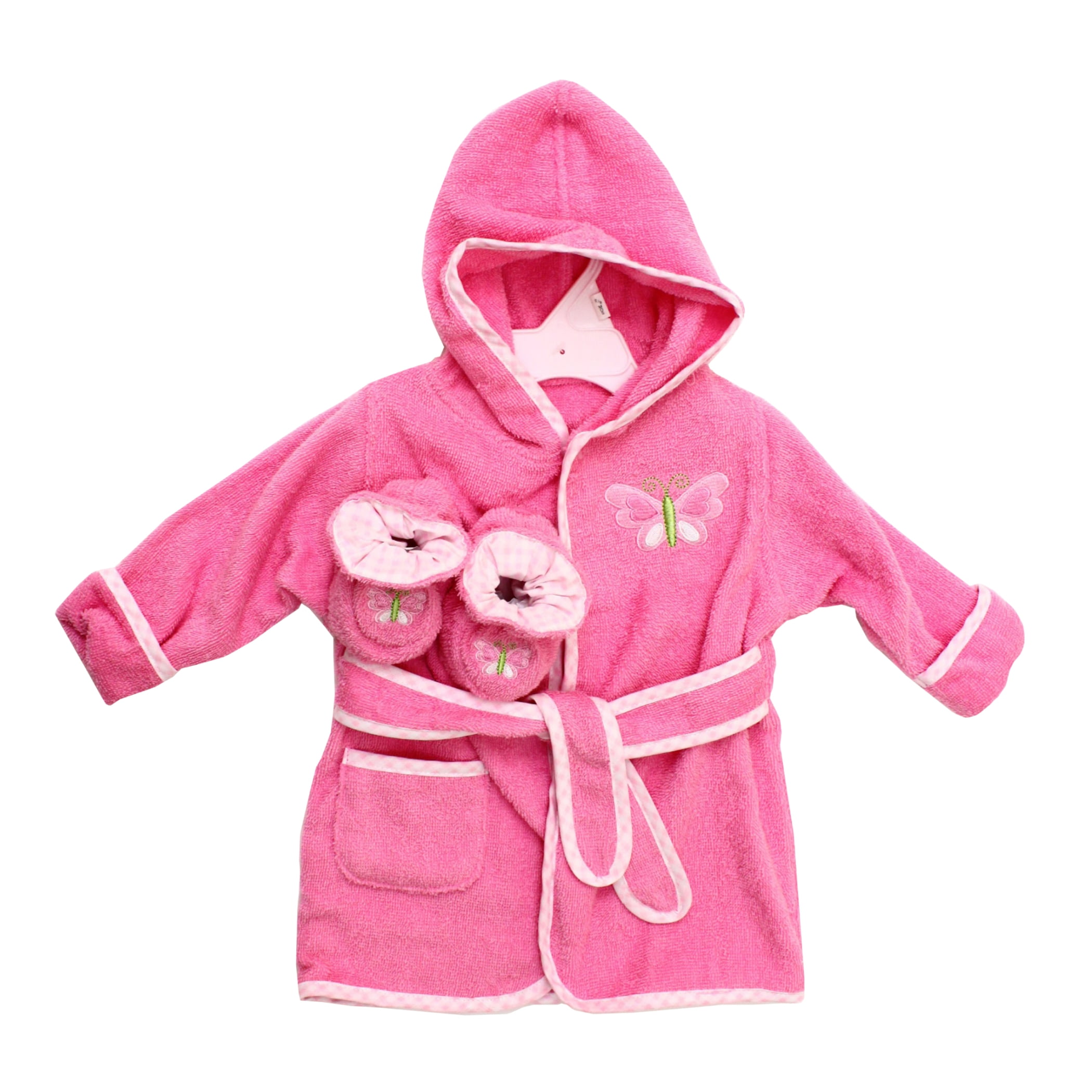 Spasilk Newborn Infant Pink Butterfly Cotton Terry Hooded Bathrobe with ...