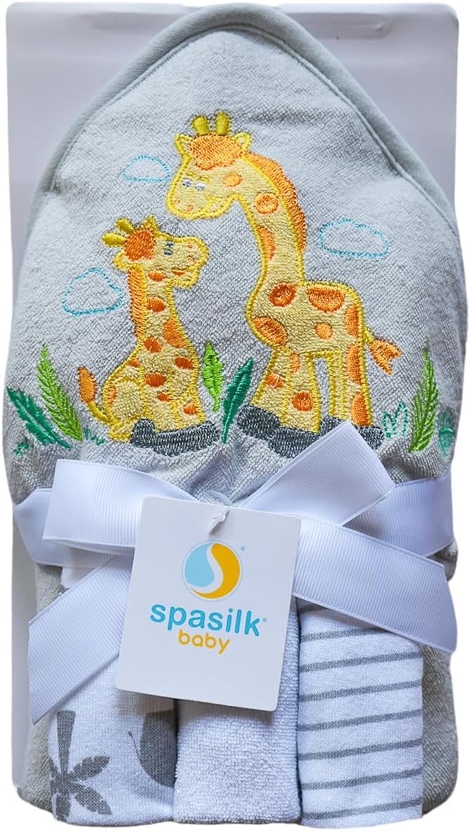 Spasilk Hooded Bath Towel and Washcloths Set for Newborns, 1 Soft Terry ...