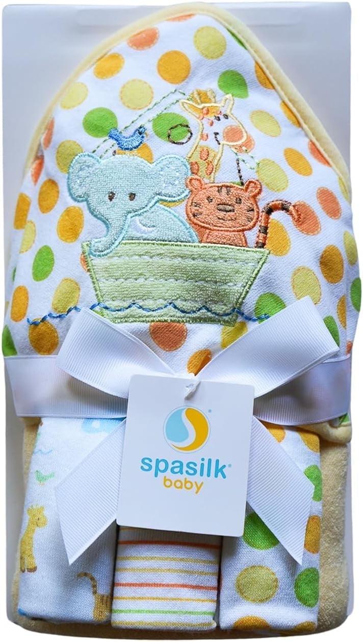 Spasilk Hooded Bath Towel and Washcloths Set for Newborns, 1 Soft Terry ...
