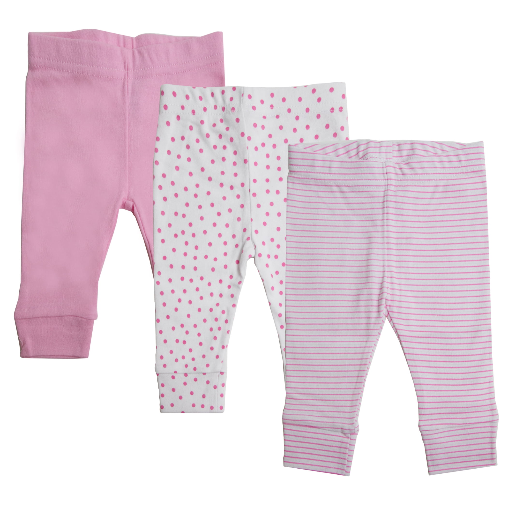 Spasilk Tapered Pants, Girls Cotton Pants, 3 Pack, Pink Dots, 3 Months ...