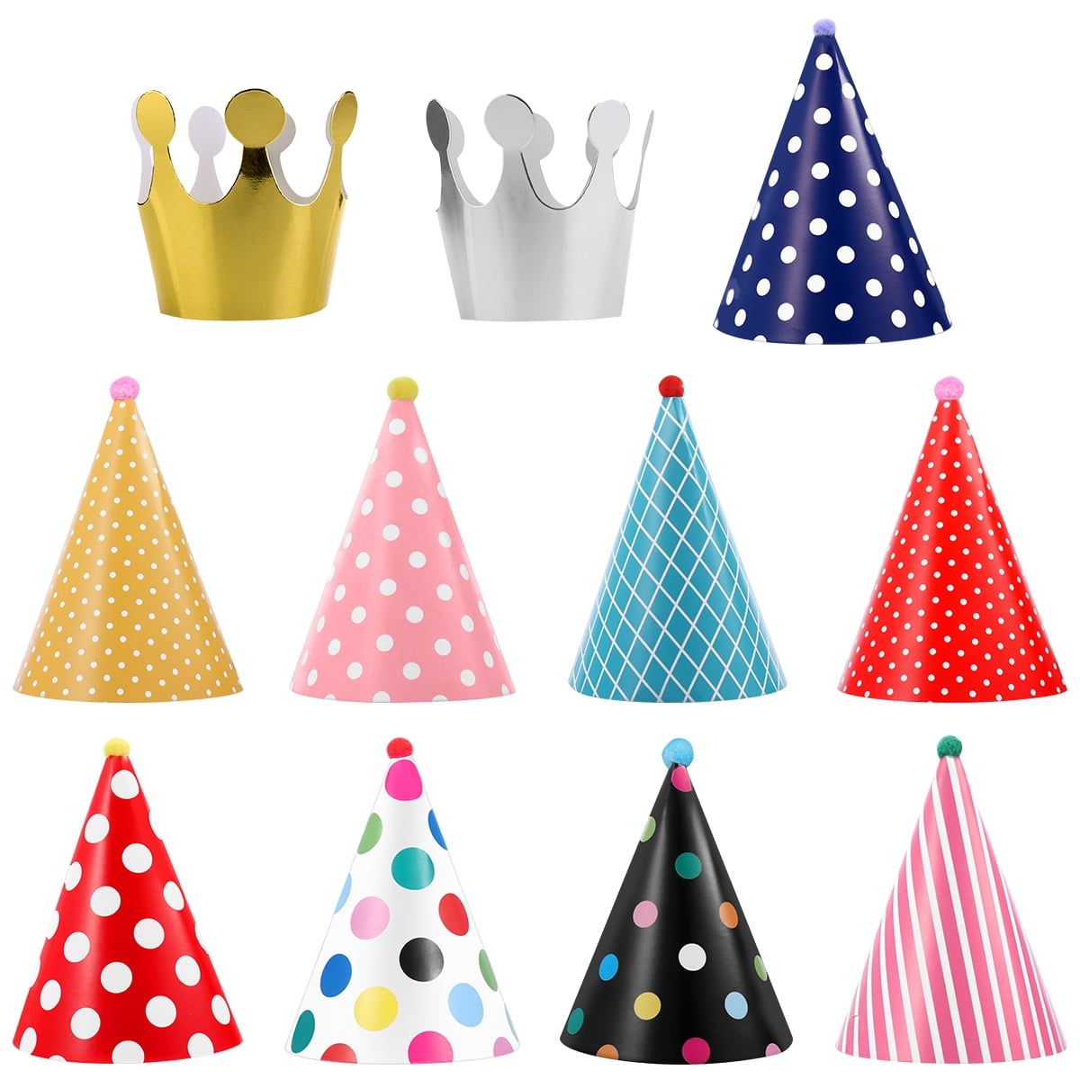 Spatiy 11pcs Cake Birthday Party Cone Paper Hats with Colorful Patterns ...