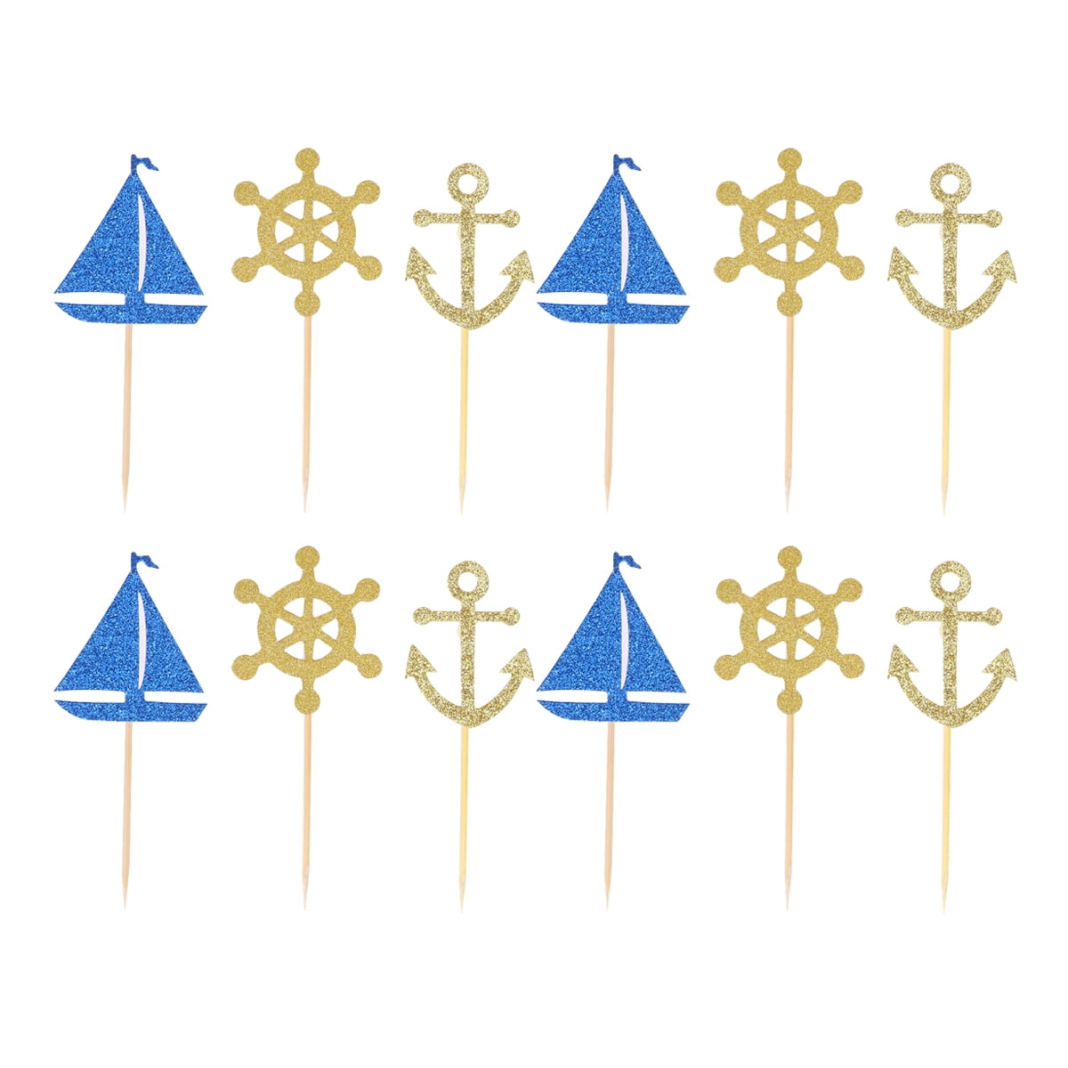 Spatiy 24pcs Nautical Cupcake Toppers Anchor Rudder Sailboat Shower ...