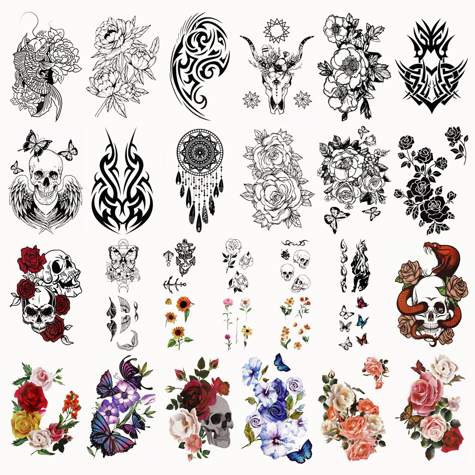 Spatiy 30 Sheets Temporary Tattoos, Waterproof Tattoos Flower Arm ...