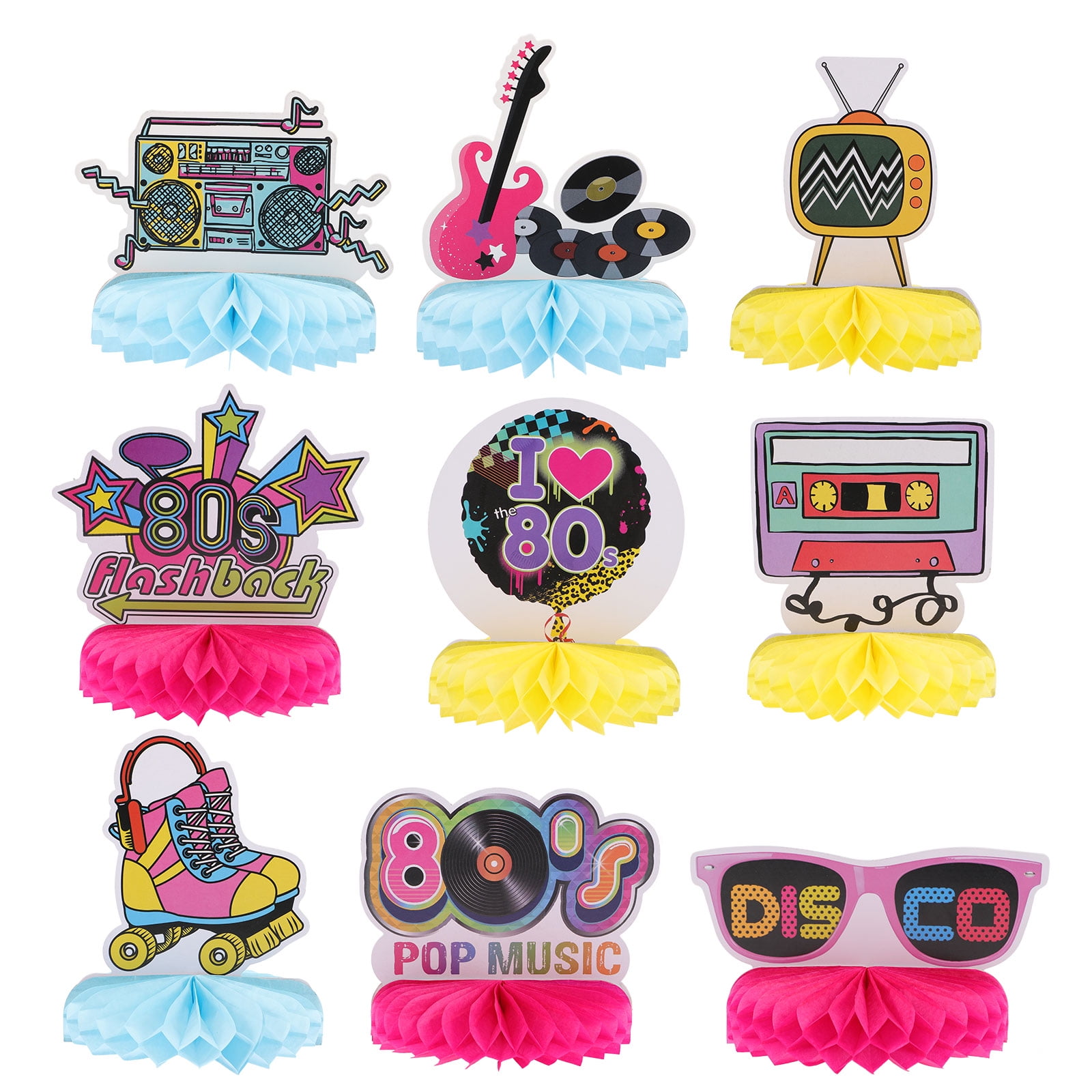 Spatiy 9pcs Retro Party Honeycomb Centerpieces ornament 80s Theme Party ...