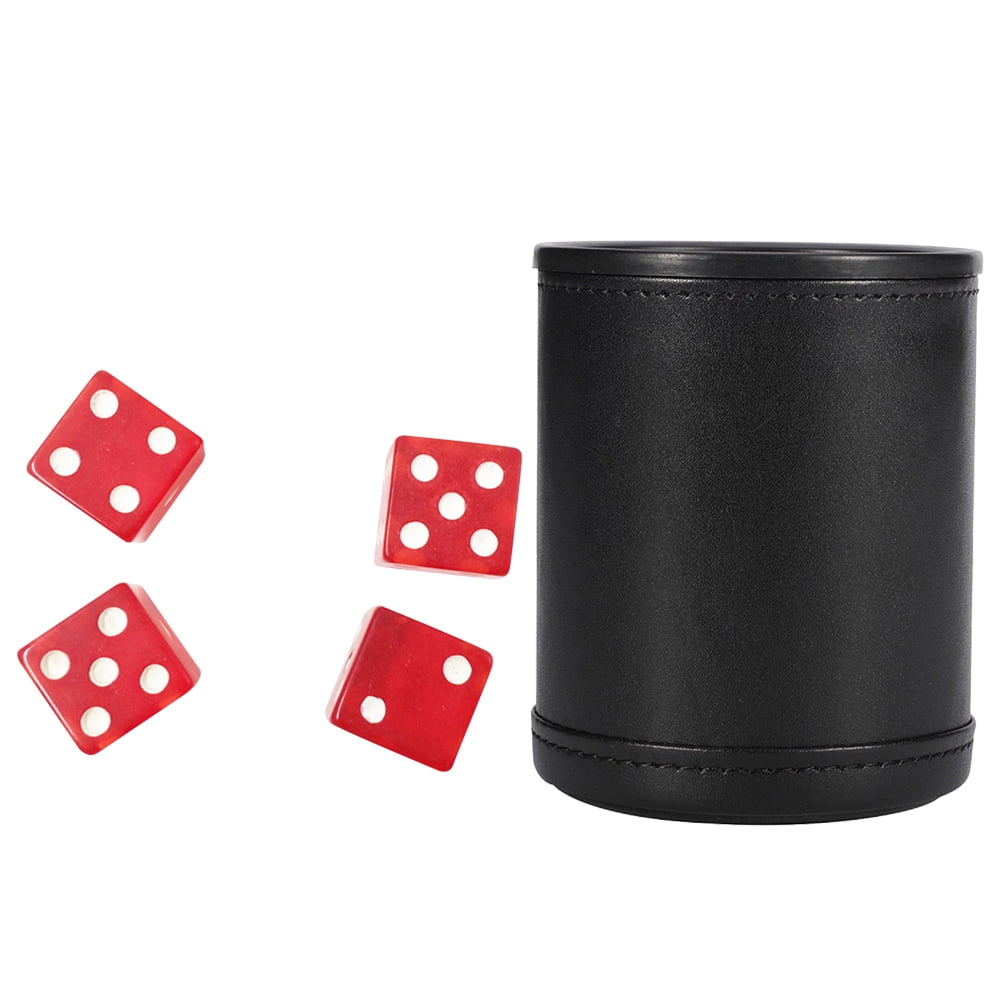 Spatiy Dice Cups Set with 4 Transparent Red Dot Dices PU Dices Storage ...