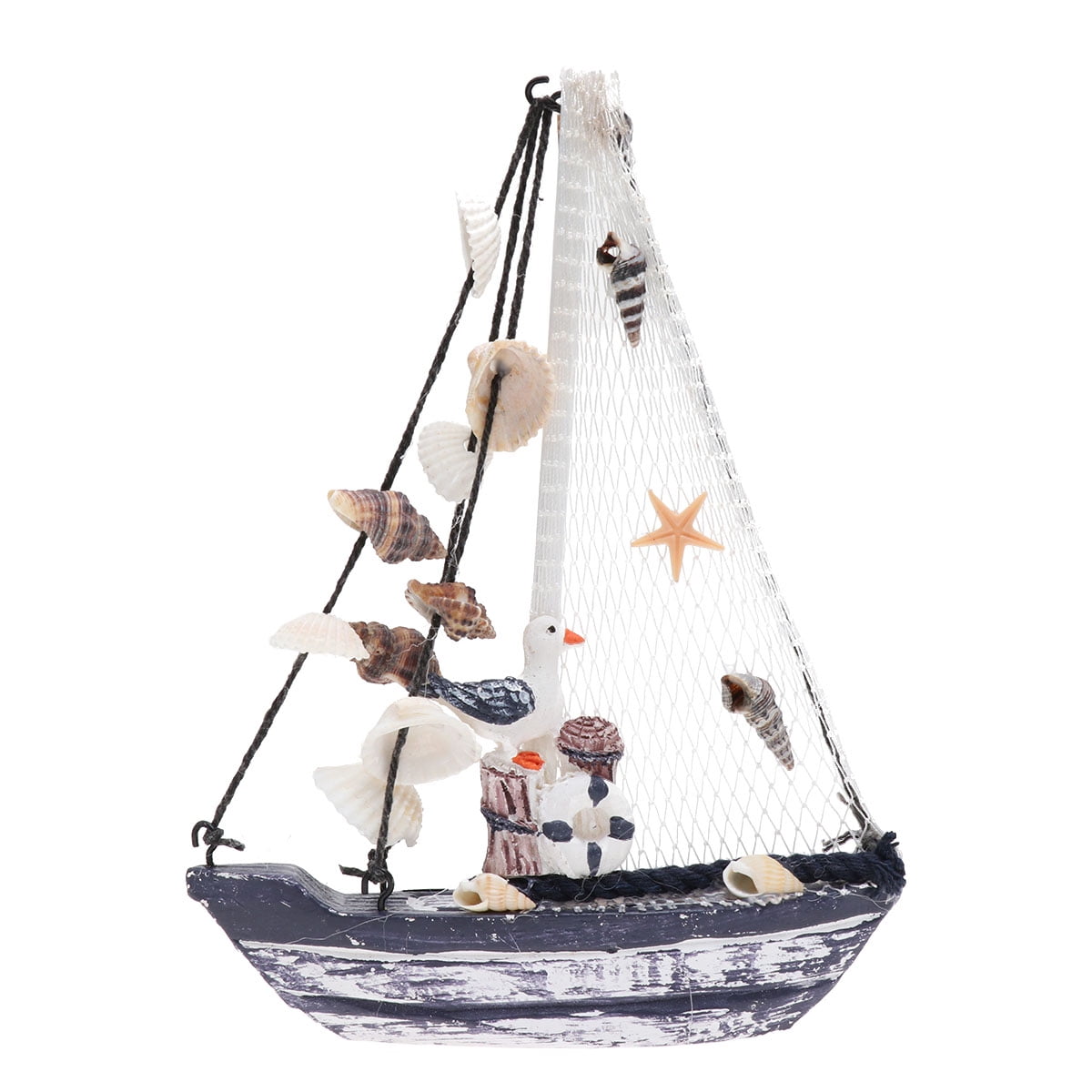 Spatiy Wood Sailboat Model Figurine Wooden Ship with Shells 3D ...