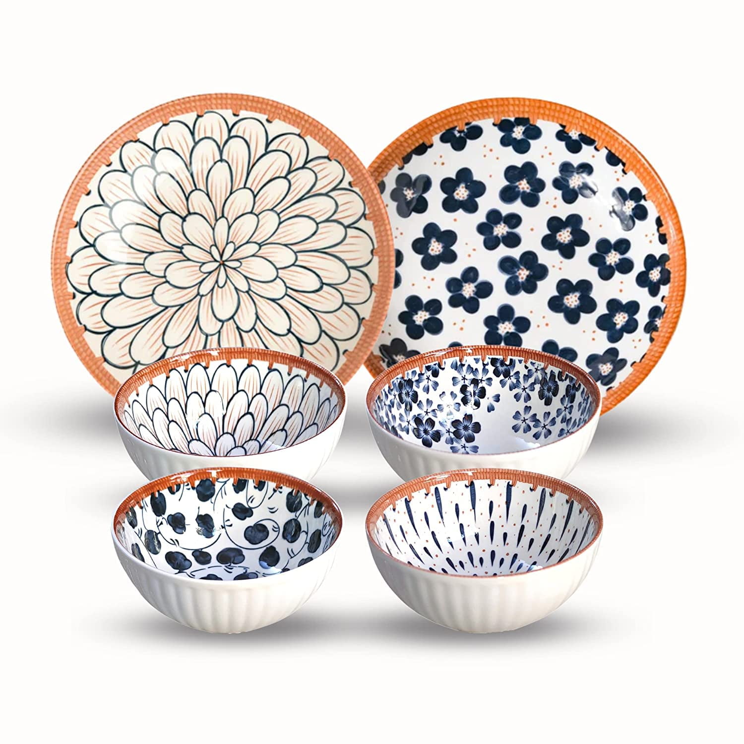 Spatlus Porcelain Bowls and Plates Dinnerware Set Japanese Style Set of ...