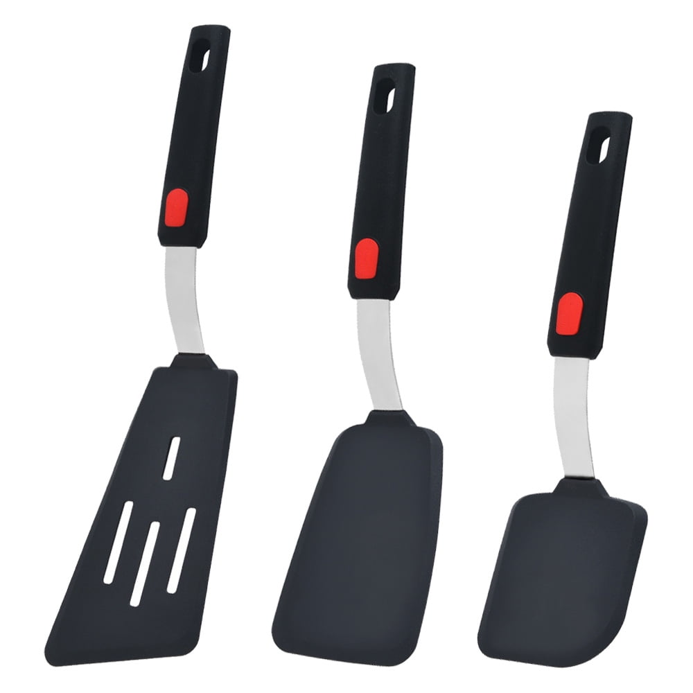 Spatula Set Heat Resistant Silicone and Stainless Steel - Turner Spatulas Rubber Grip - Flexible ...