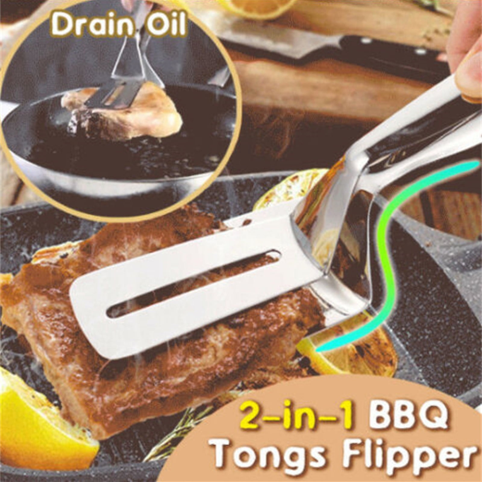 Spatula Tongs for Flipping, Stainless Steel Grill Clamp Spatula Flipper ...