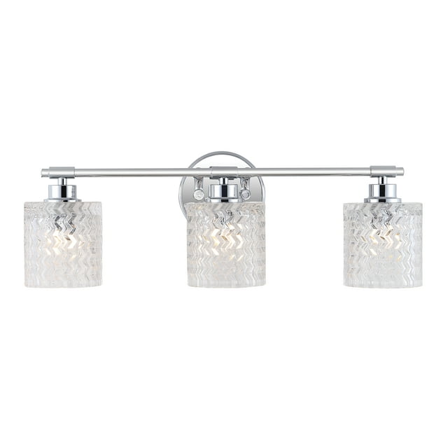 Spaulding Vintage 22" 3-Light Iron/Chevron Pattern Glass Farmhouse ...