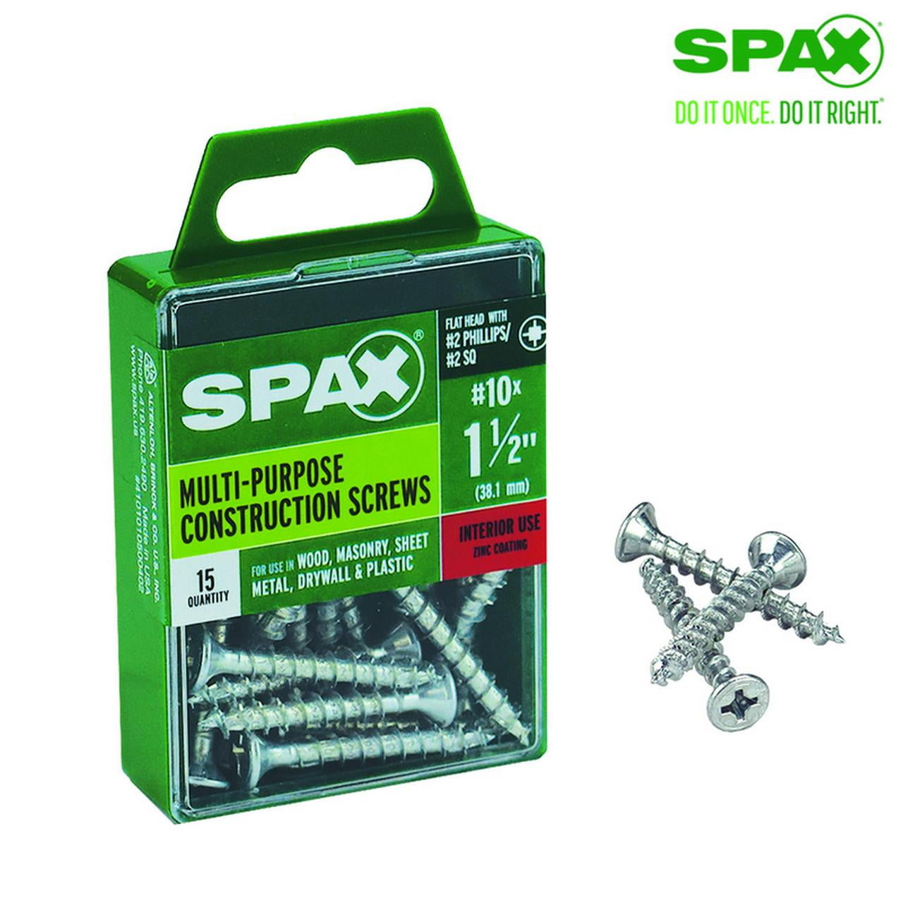 Spax 4101010500402 Multi-Material Screws, Flat Head, Phillips, 10'' X 1 ...