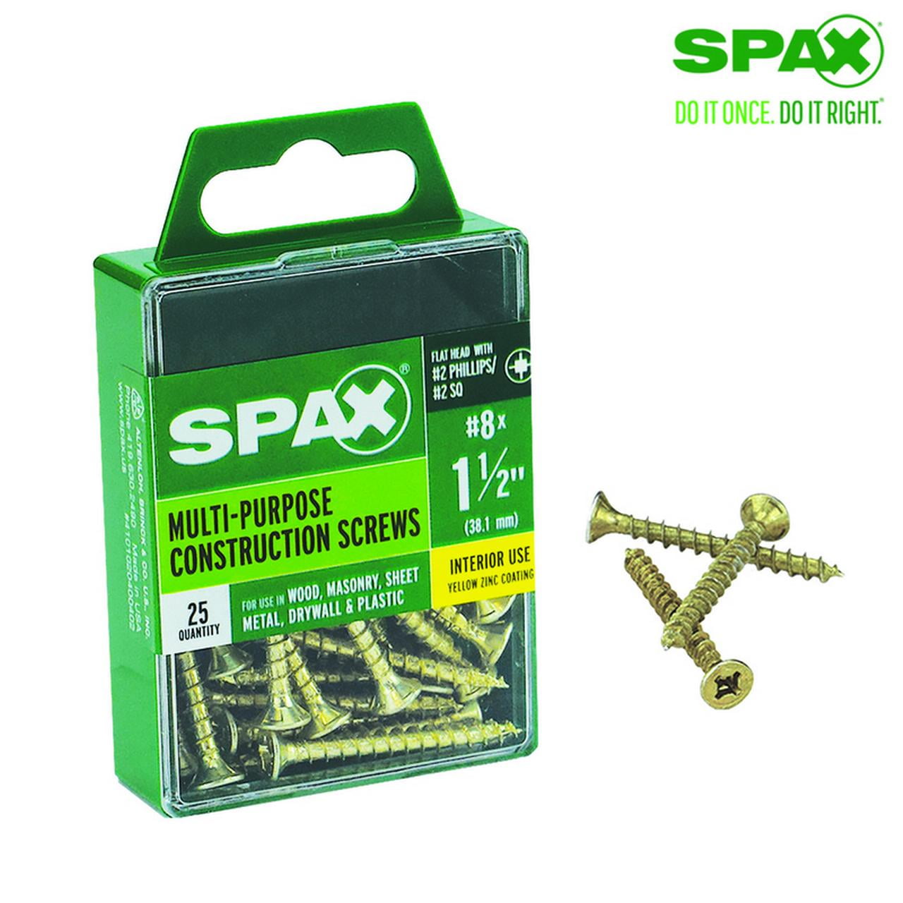 Spax 4101020400402 Multi-Material Screws, Phillips, 8'' X 1-1/2'', Box ...