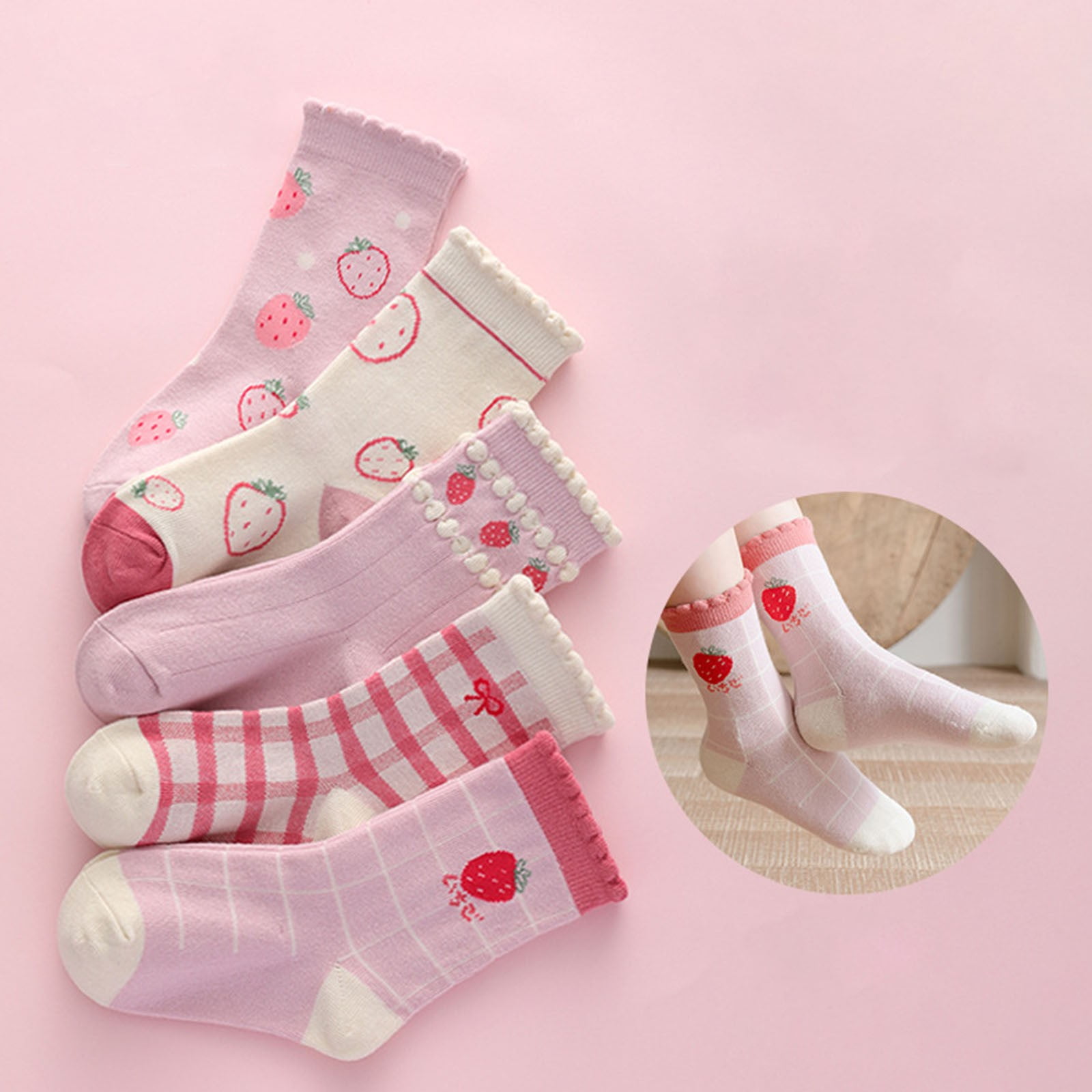 Spazoro Child Girls Socks, Cute Print 5 Pairs Seamless Toe for No Rub ...