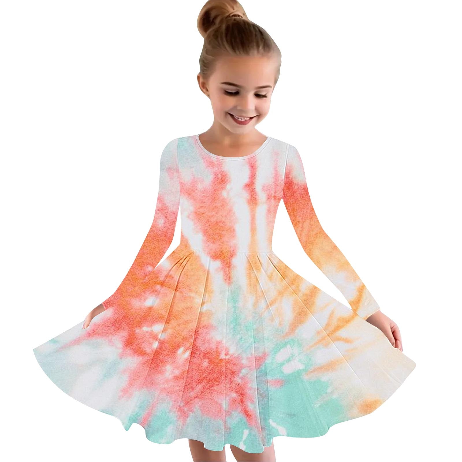 Spazoro Child Kids Girls Dress, Long Sleeve Tie Dye Fall Winter Causal ...