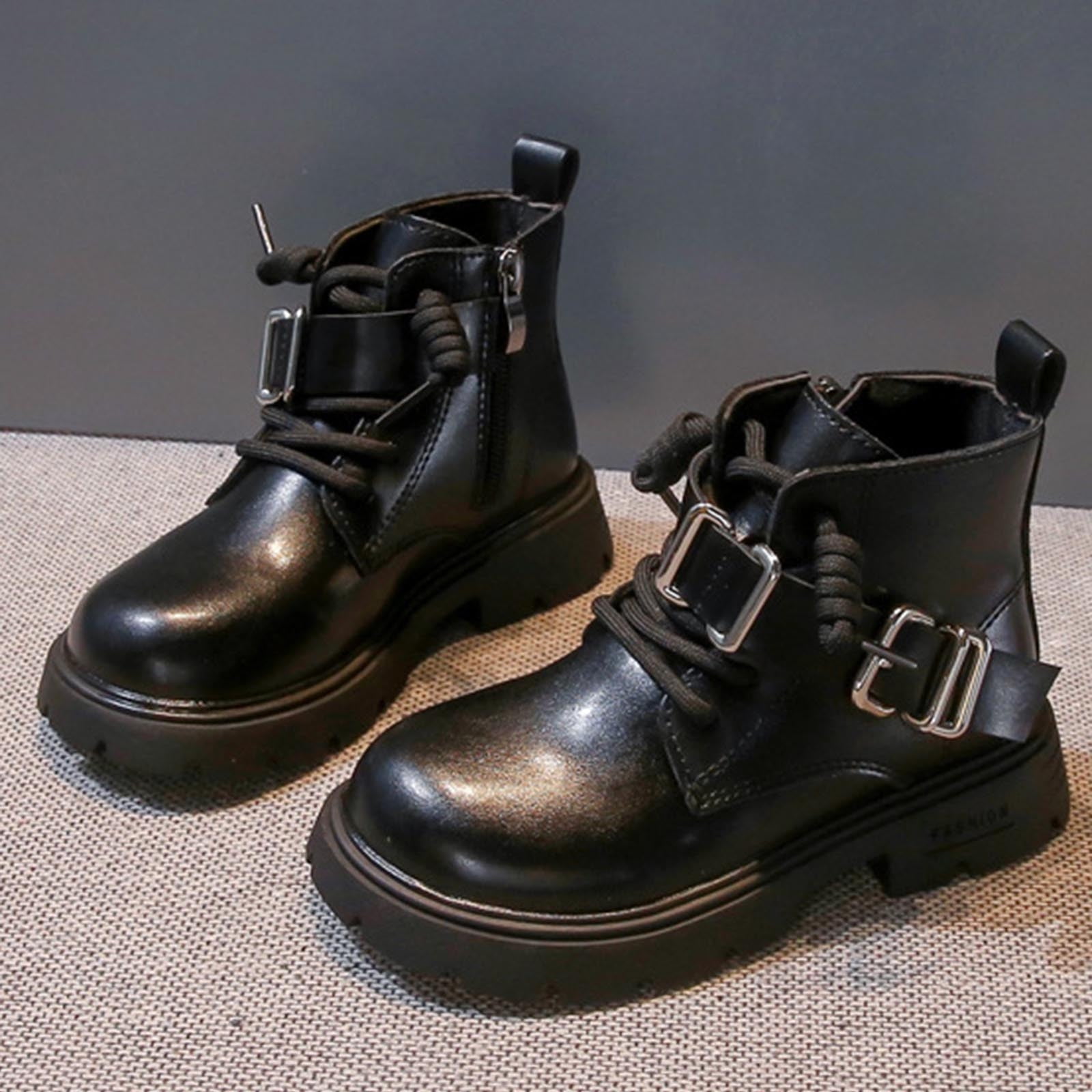 Spazoro Girls Ankle Boots, Patent Leather Chunky Sole Buckle Straps ...