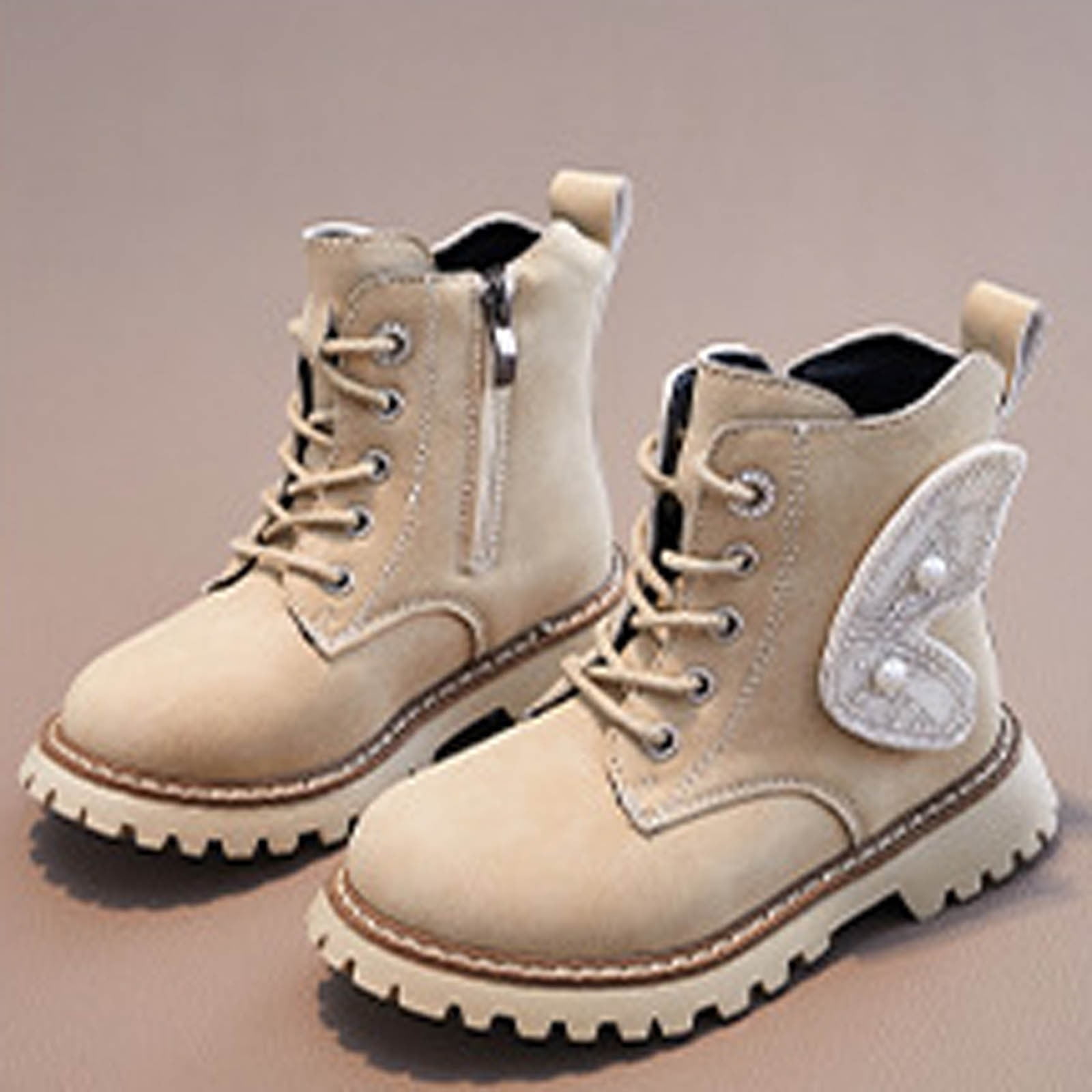 Spazoro Girls Ankle Boots, Side Zipper Wing Detail Lace Up Leather ...