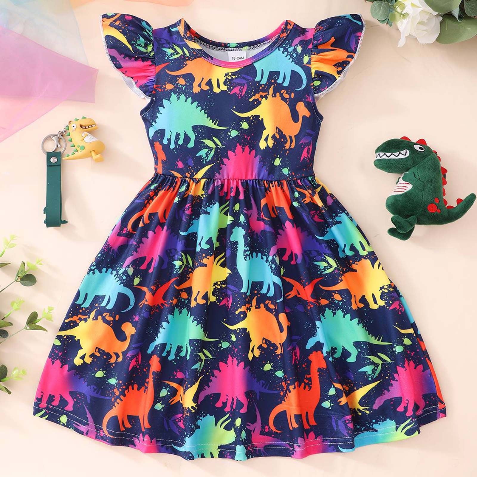 Spazoro Kids Girls Dresses, Round Neck Fashion Tie Dye Butterfly Short ...