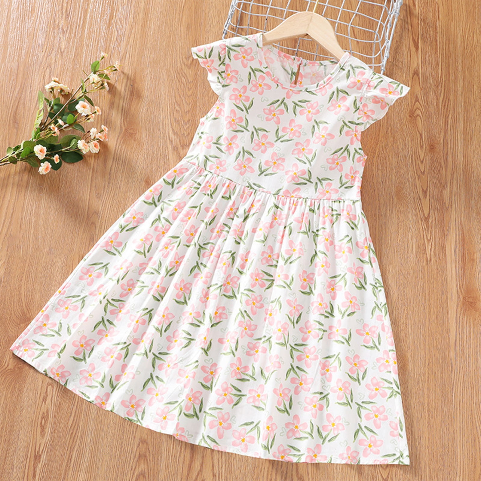Spazoro Kids Girls Dresses, Round Neck Floral Print Short Sleeve ...