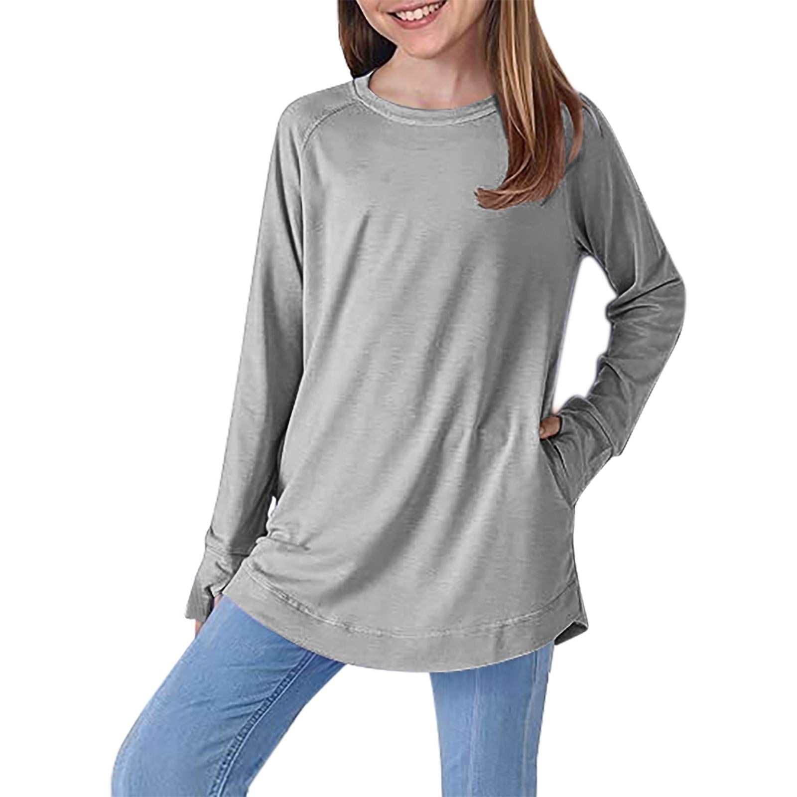 Spazoro Kids Girls Shirts Tee, Long Sleeve 2025 Solid Color Crew Neck ...