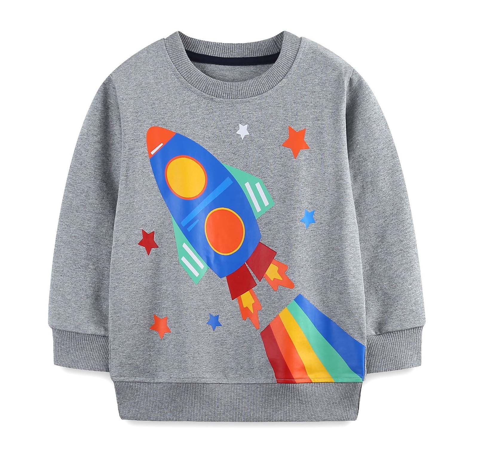 Spazoro Toddler Boys Sweatshirts, Casual Long Sleeve Rocket Print Round ...