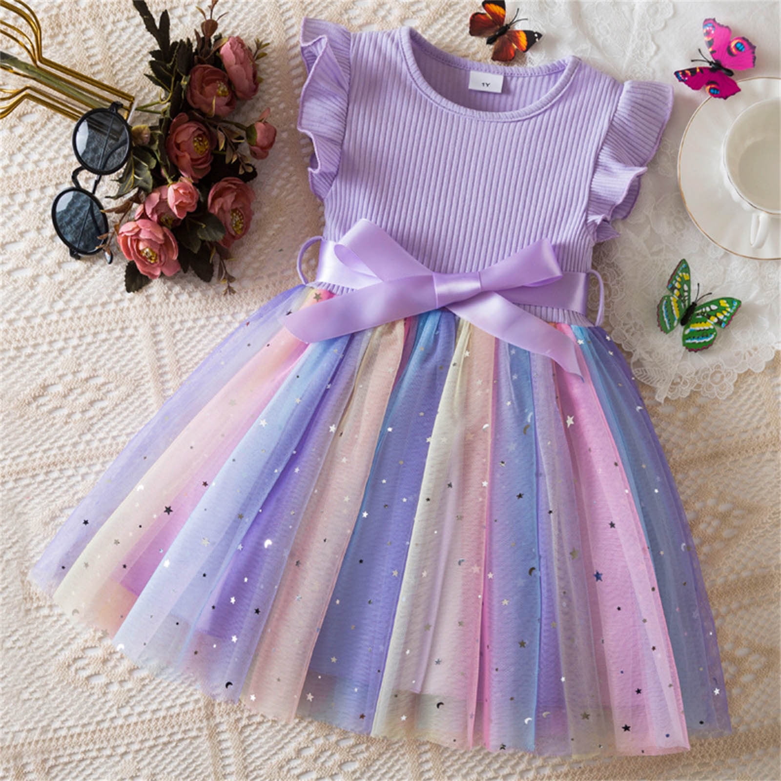 Spazoro Toddler Girls Dresses, New Style Short Sleeve Solid Color Round ...