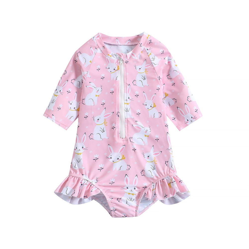 Spdoo Girls' Long-Sleeve One-Piece Swimsuit UPF 50+ Ruffle Cute Print ...