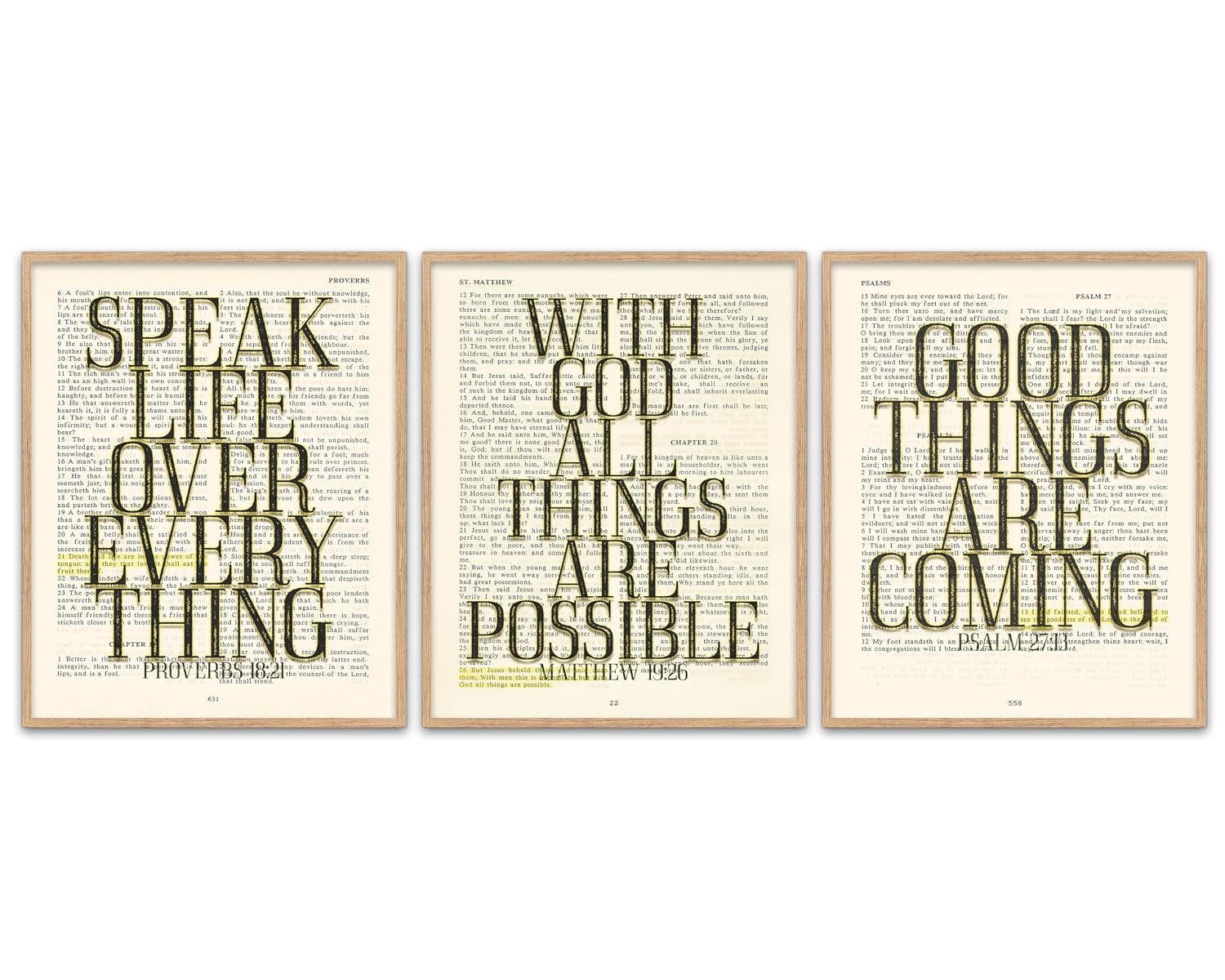Speak Life Bible Verse Set of 3 Art Prints, UNFRAMED, Proverbs 18:21 ...